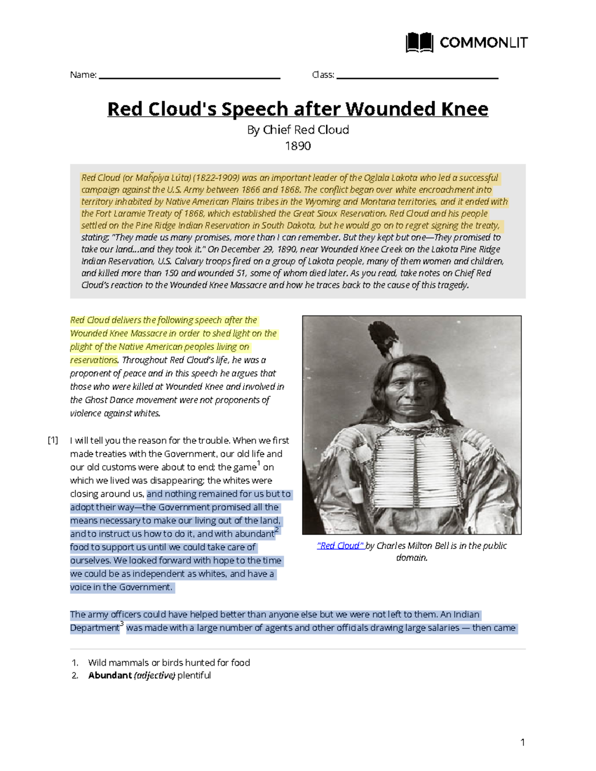 Kami Export - Red Cloud's Speech after Wounded Knee-teacher-12 - Name ...