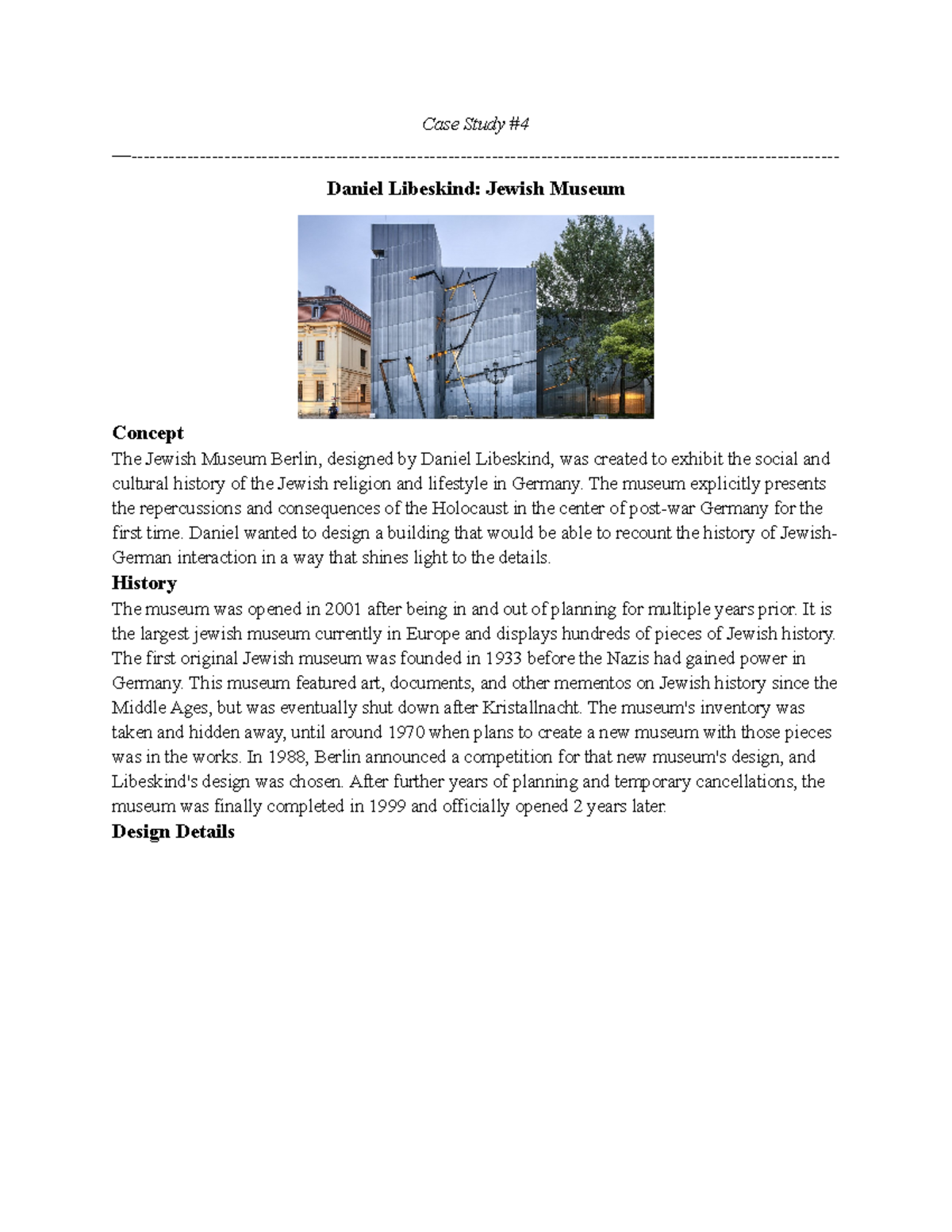 INTR 200 Case Study #4 - Case Study # —- Daniel Libeskind: Jewish ...