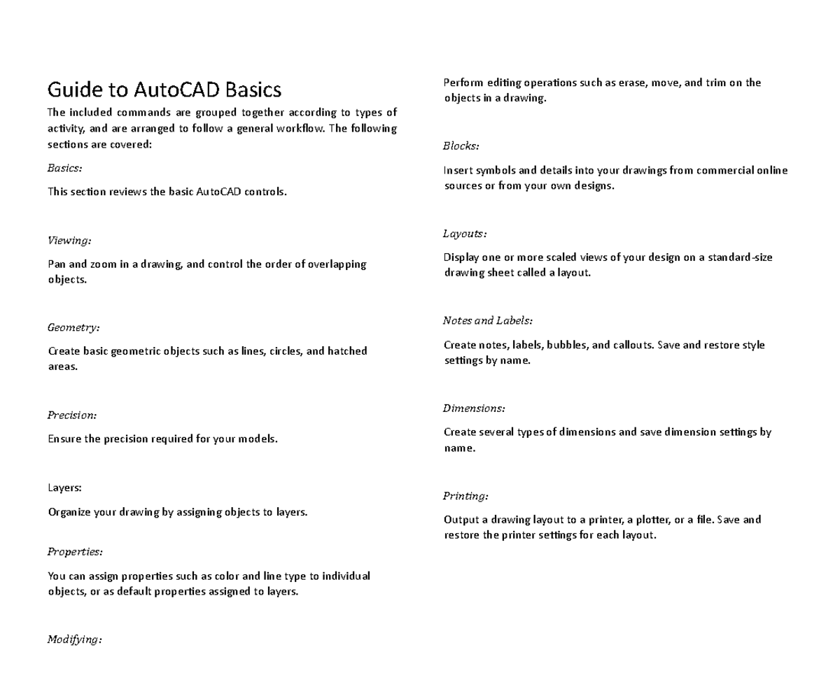 Guide to Auto CAD Basics - Guide to AutoCAD Basics The included ...