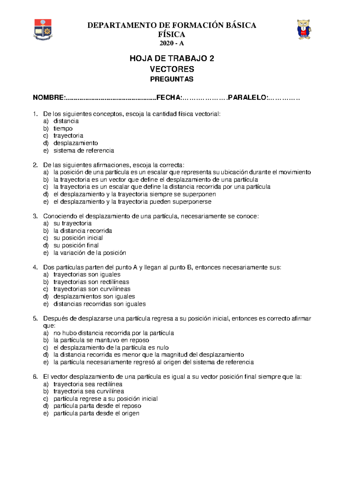 Hoja 2 Vectores - dsads - FÍSICA 2020 - A HOJA DE TRABAJO 2 VECTORES ...