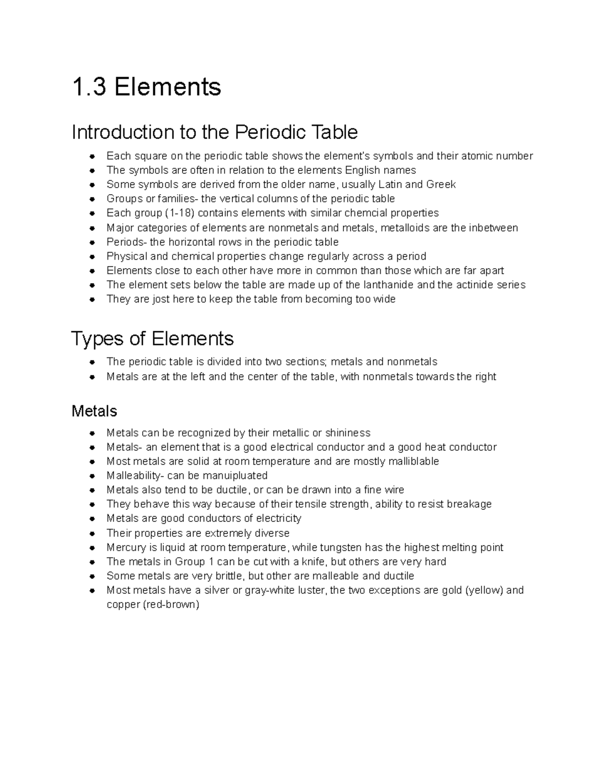 1.3 Elements - 1 Elements Introduction to the Periodic Table Each square on the periodic table ...