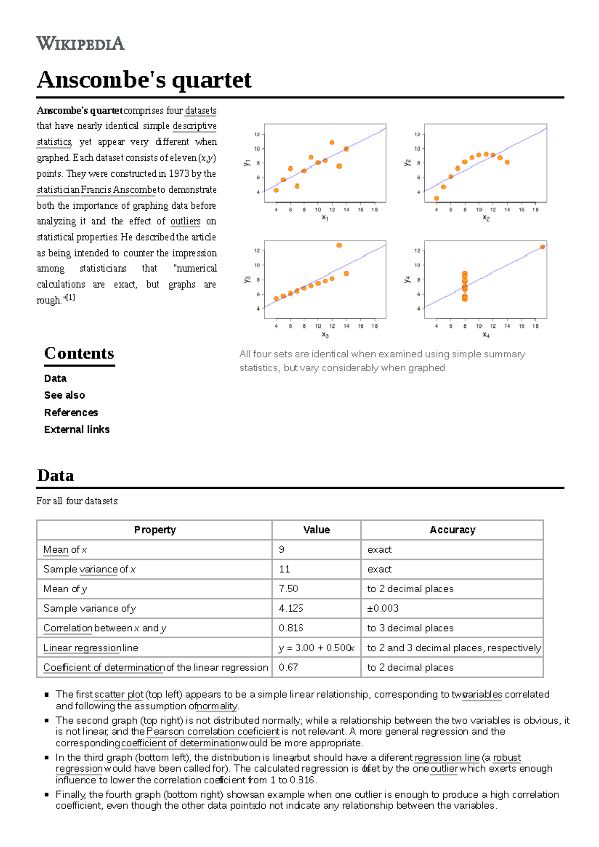 Anscombe's quartet - Anscombe's quartet Anscombe's quartet comprises four datasets that have ...