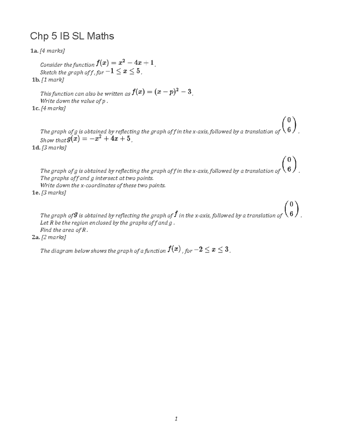 Chp 5 ib sl maths qs ms - ib question - Chp 5 IB SL Maths 1a. [4 marks ...