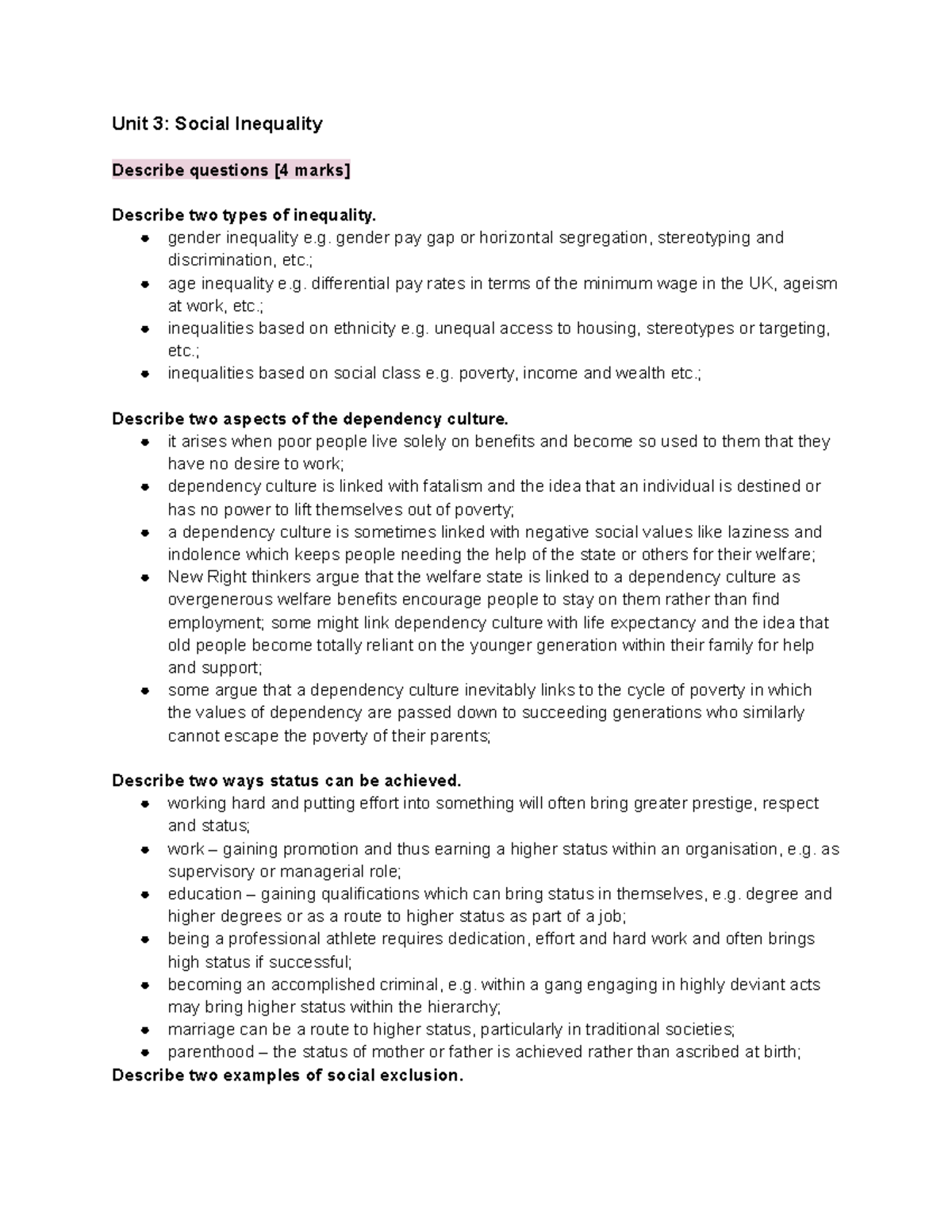 Social inequality - Optional course - St Andrews - Unit 3: Social ...