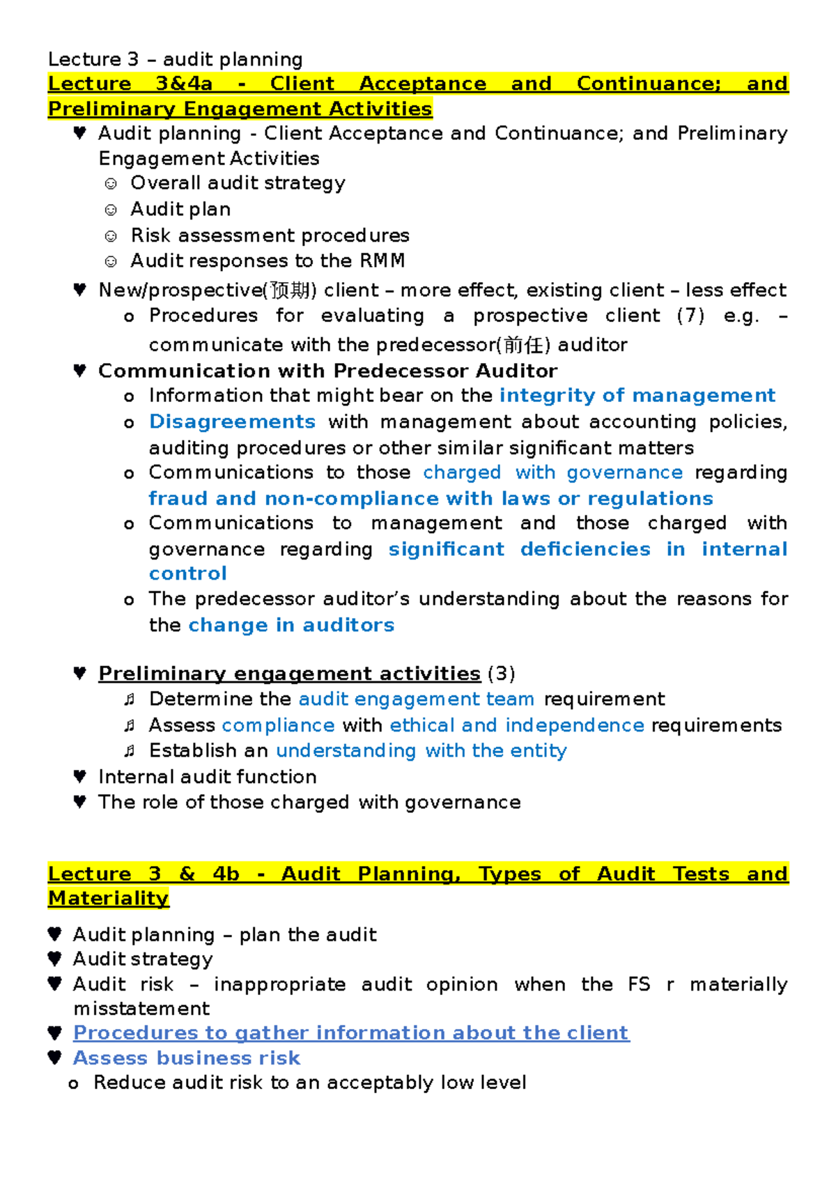 Audit print - .... - Lecture 3 – audit planning Lecture 3&4a - Client ...