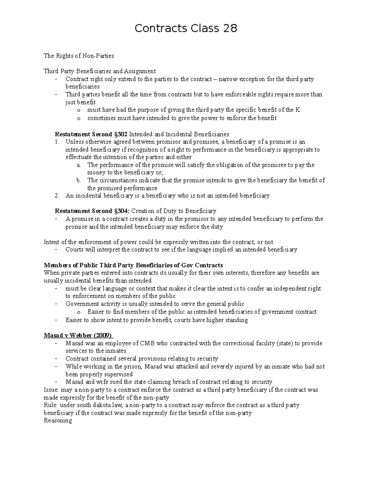K2 Class 28 - Contracts Class 28 The Rights of Non-Parties Third Party ...