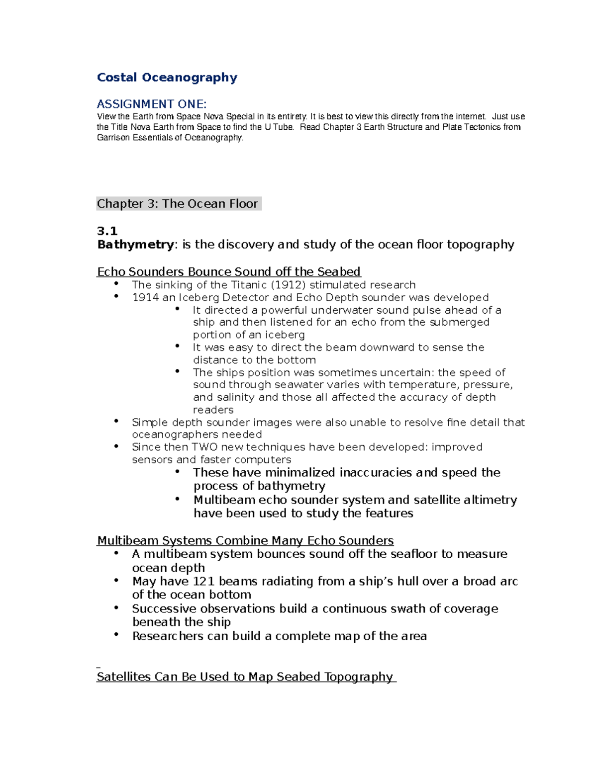 Costal Oceanography on Chapter 3 - Costal Oceanography ASSIGNMENT ONE ...