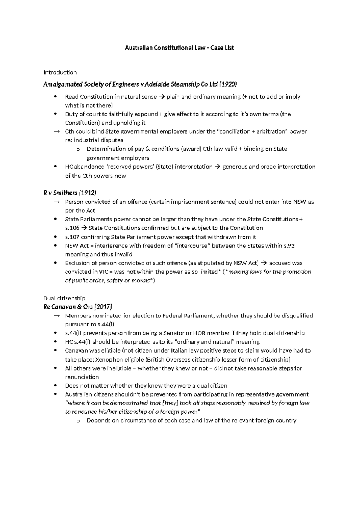 ACL - Cases Summary - Australian Constitutional Law - Case List ...