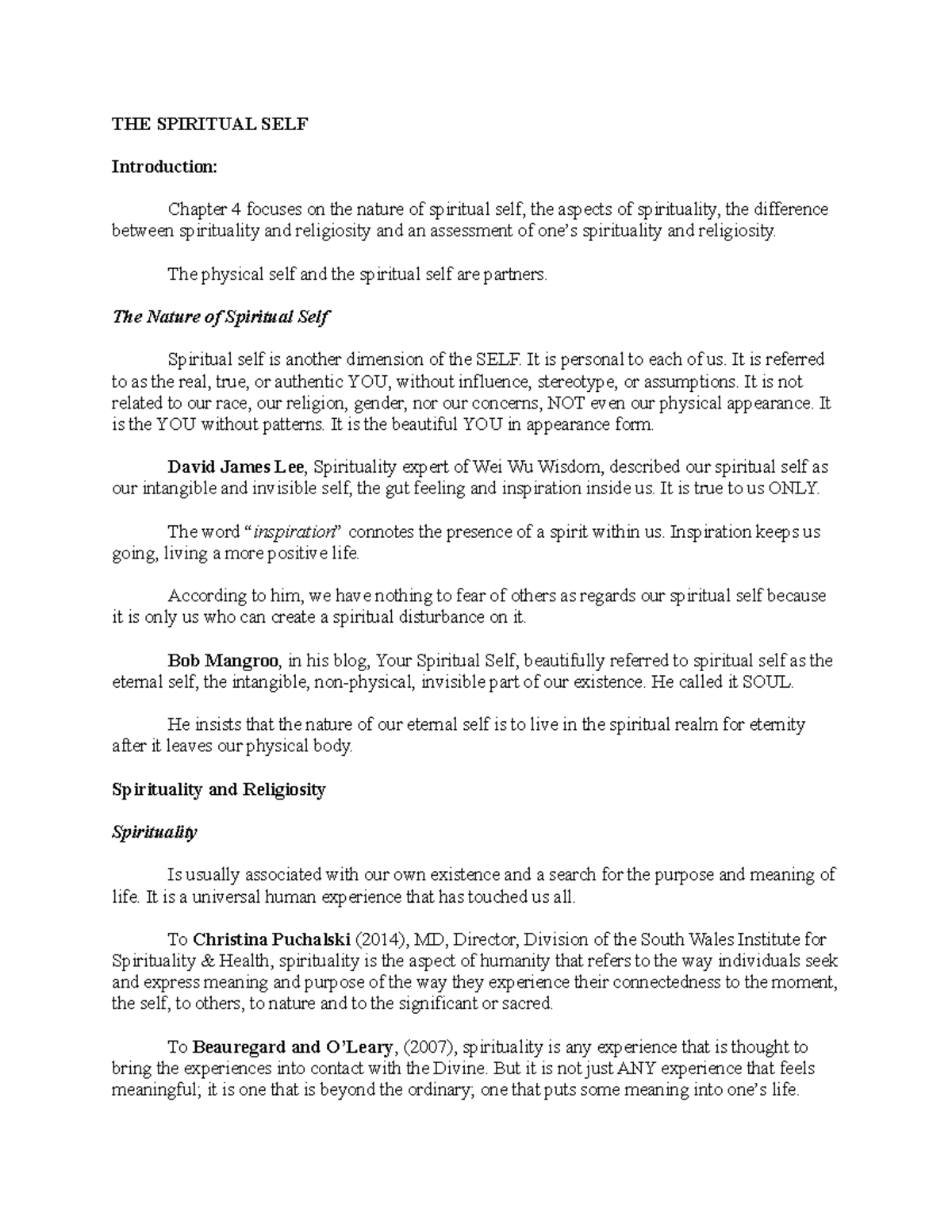 THE- Spiritual-SELF - Understanding the Self - THE SPIRITUAL SELF ...