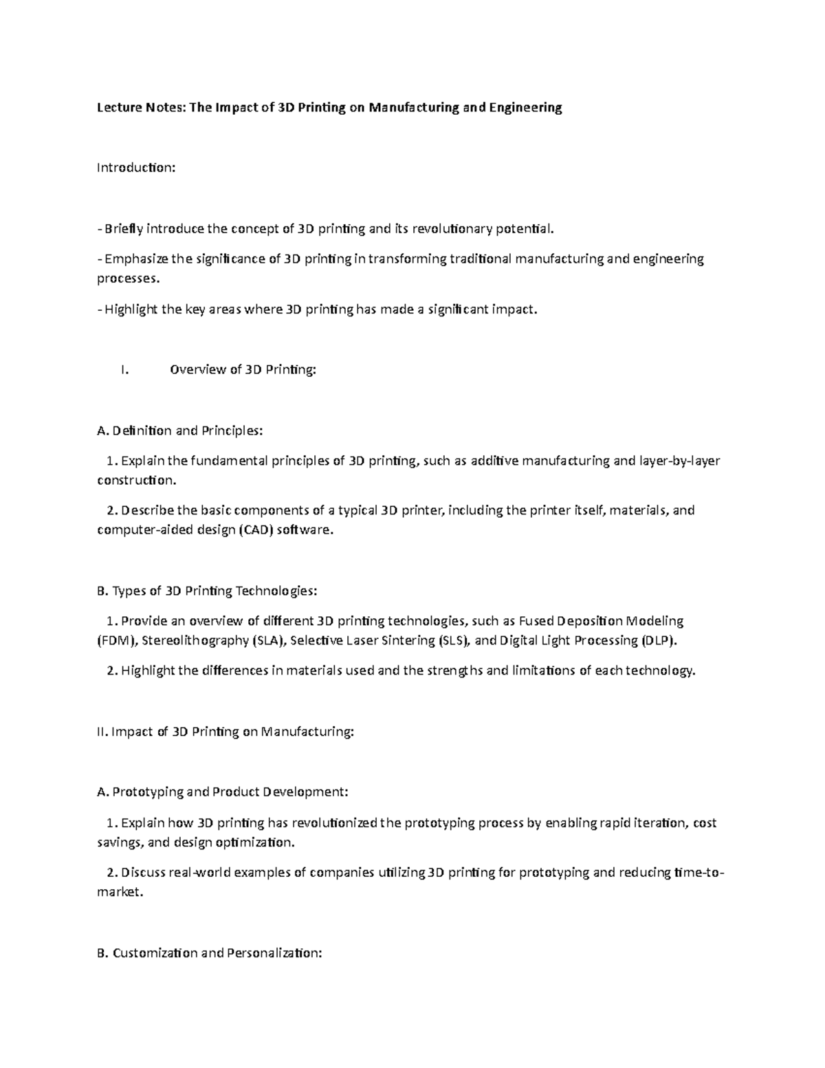 Lecture Notes The Impact Of 3D Printing On Manufacturing And lecture-notes-the-impact-of-3d-printing-on-manufacturing-and