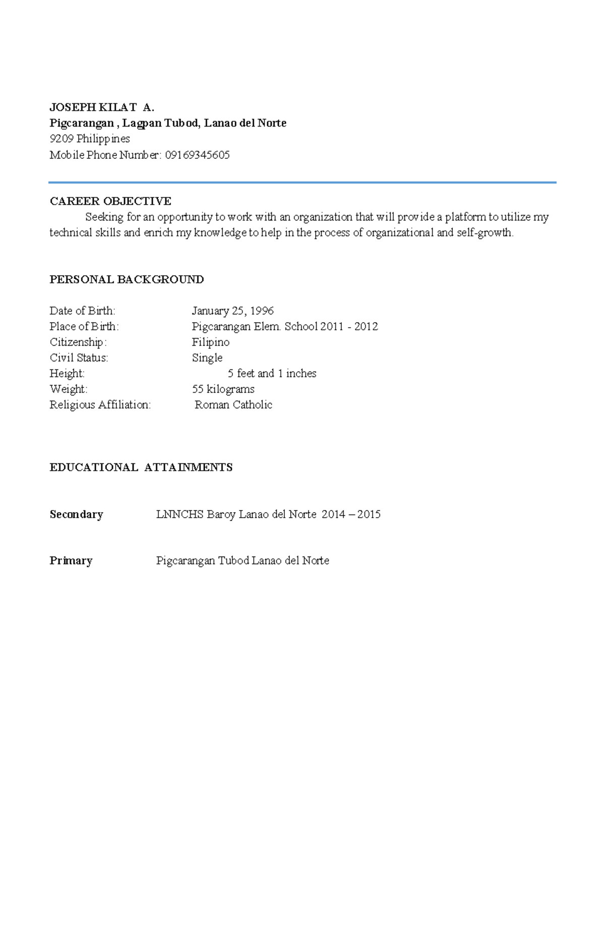 Resume JIM PAUL Lacson Versoza - JOSEPH KILAT A. Pigcarangan , Lagpan ...