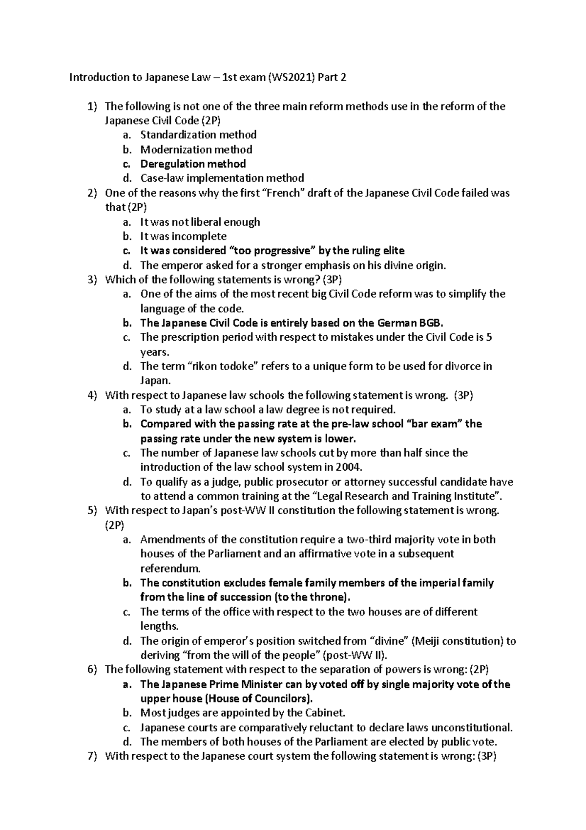 Introduction to Japanese Law exam 1 part 2 - Introduction to Japanese ...