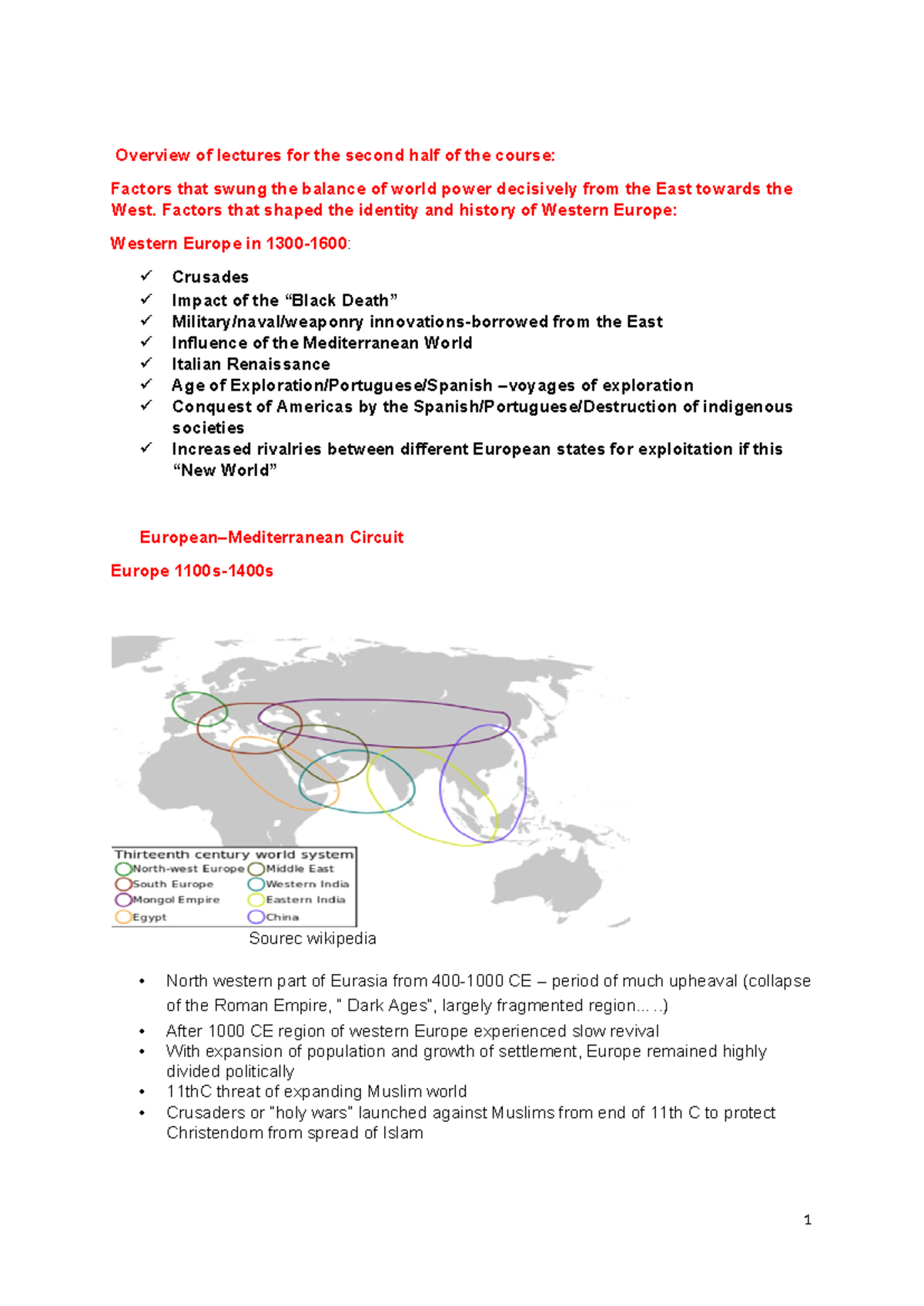Lecture Notes Feudalism and the Church in Medieval Europe 2020 ...