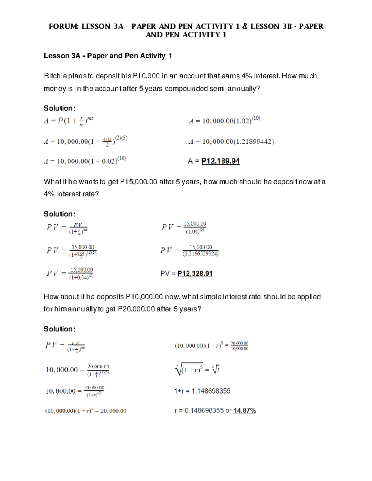 Profit lost problems - FORUM: LESSON 3A – PAPER AND PEN ACTIVITY 1 ...