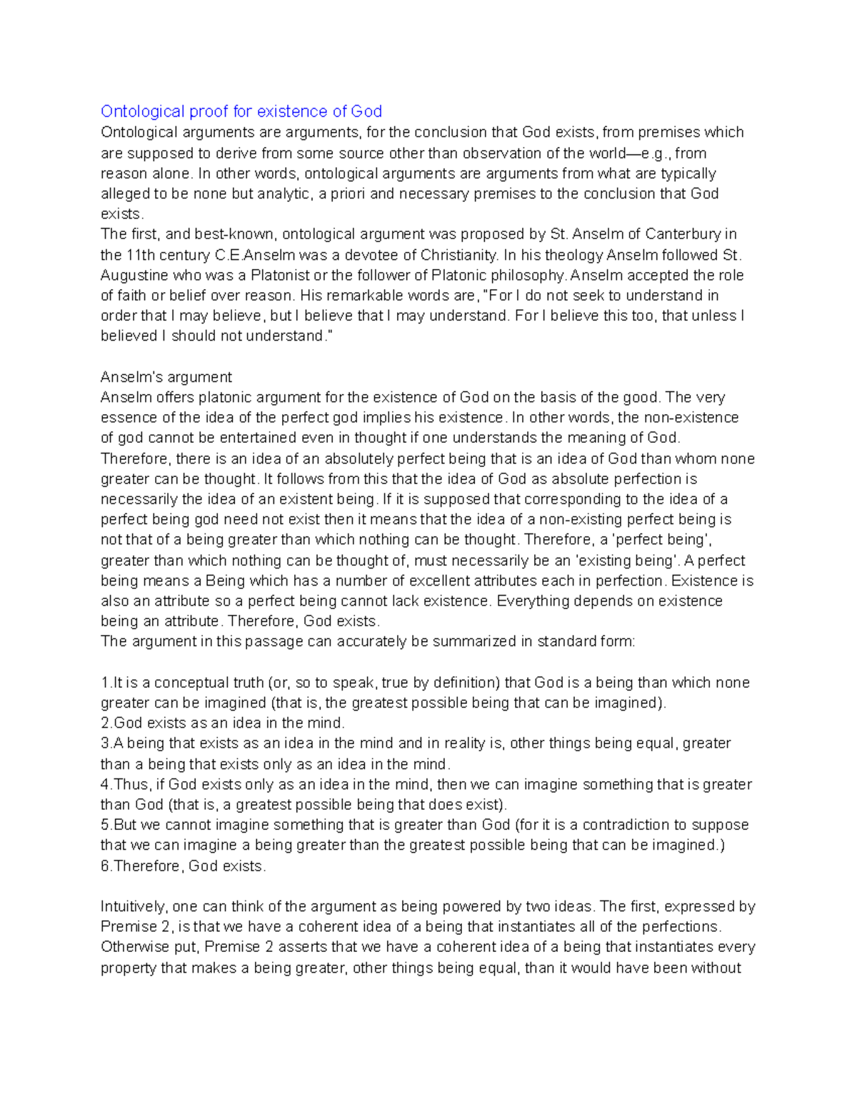 Ontological argument on the existence of god - Ontological proof for ...