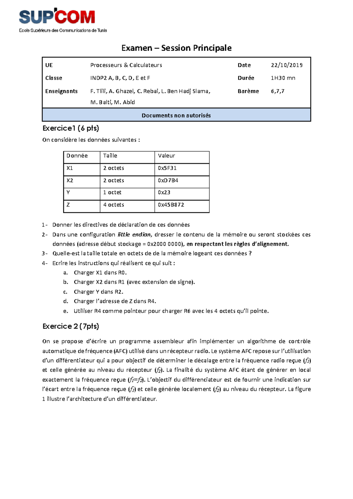Exam Procalc INDP2 Octobre-2019 Final 2 - Examen – Session Principale UE Processeurs & - Studocu
