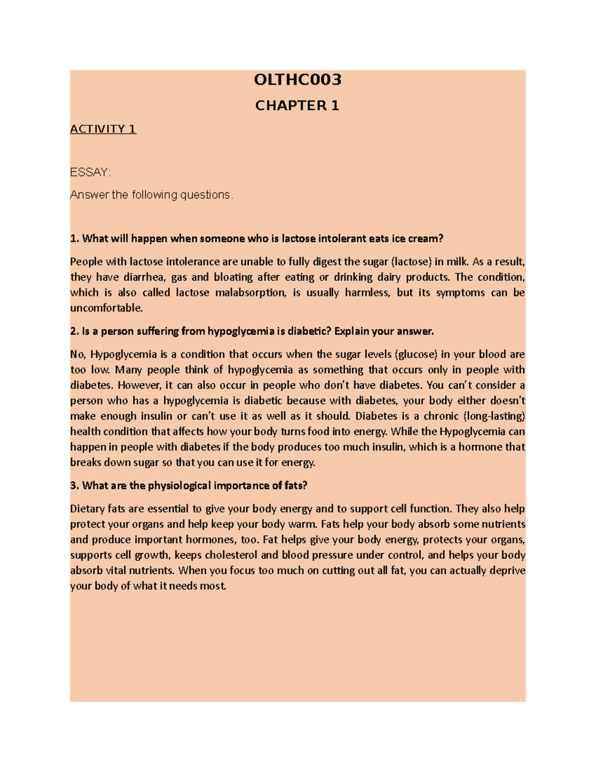 Olthc 003 Activity 1 - CHAPTER 1 - ESSAY - OLTHC CHAPTER 1 ACTIVITY 1 ...