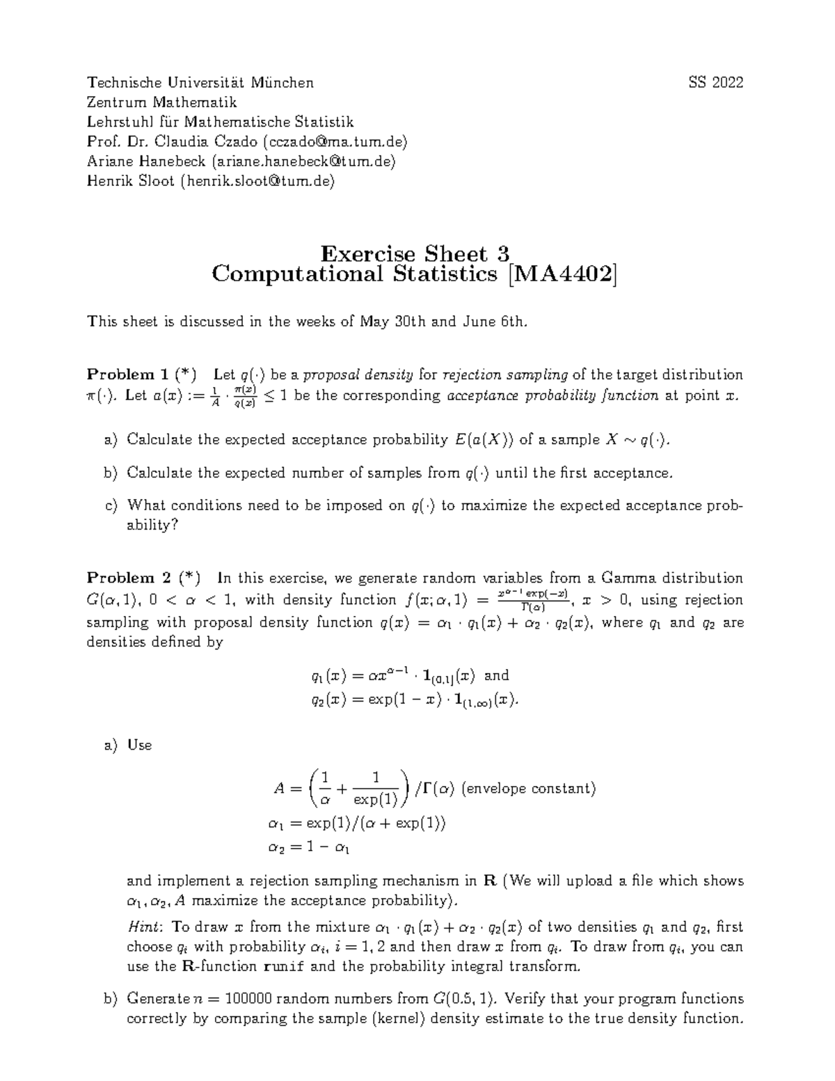 MA4402 Comp Stat Exercise Sheet 3 - Technische Universit ̈at M ̈unchen ...