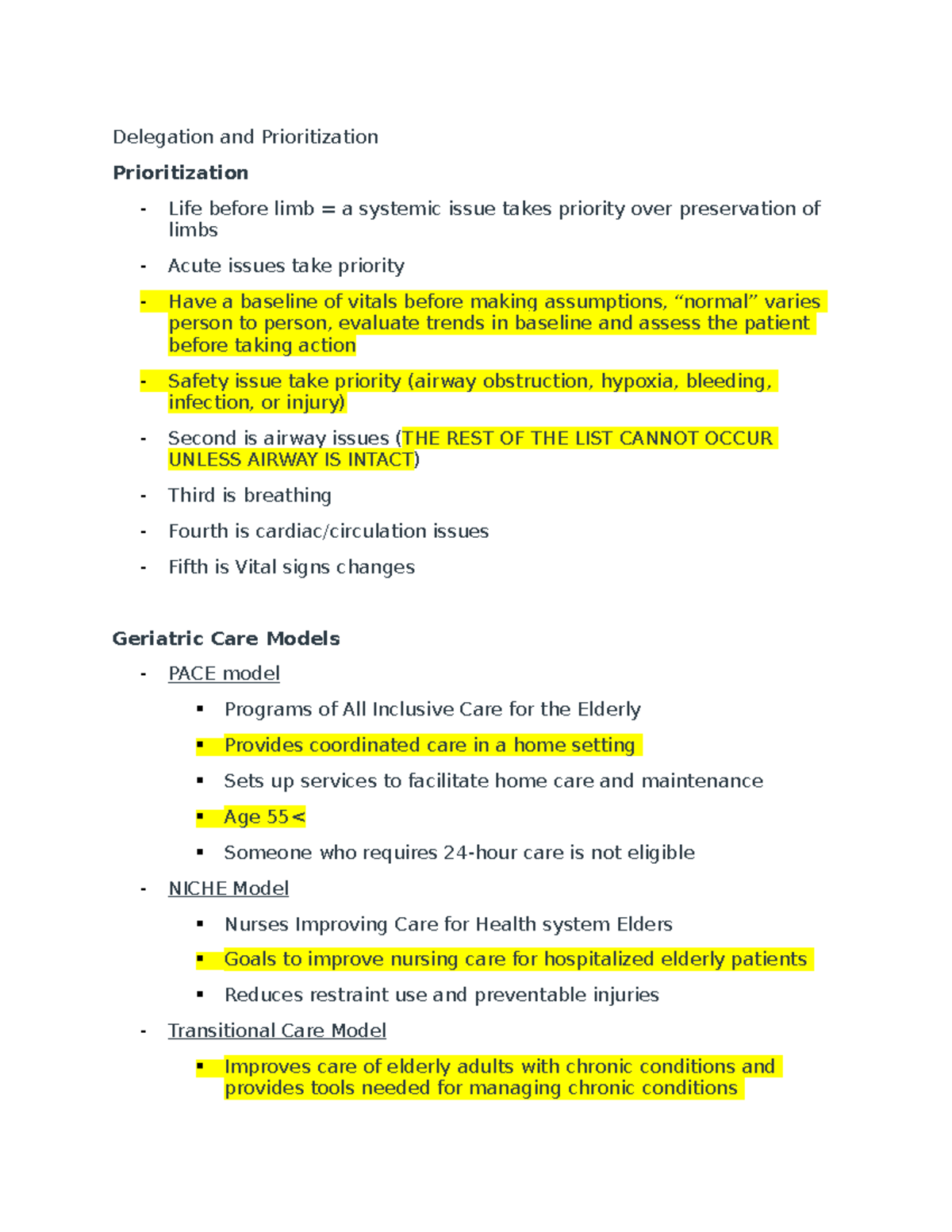 AHN EXAM 1 Study Guide - Delegation and Prioritization Prioritization ...