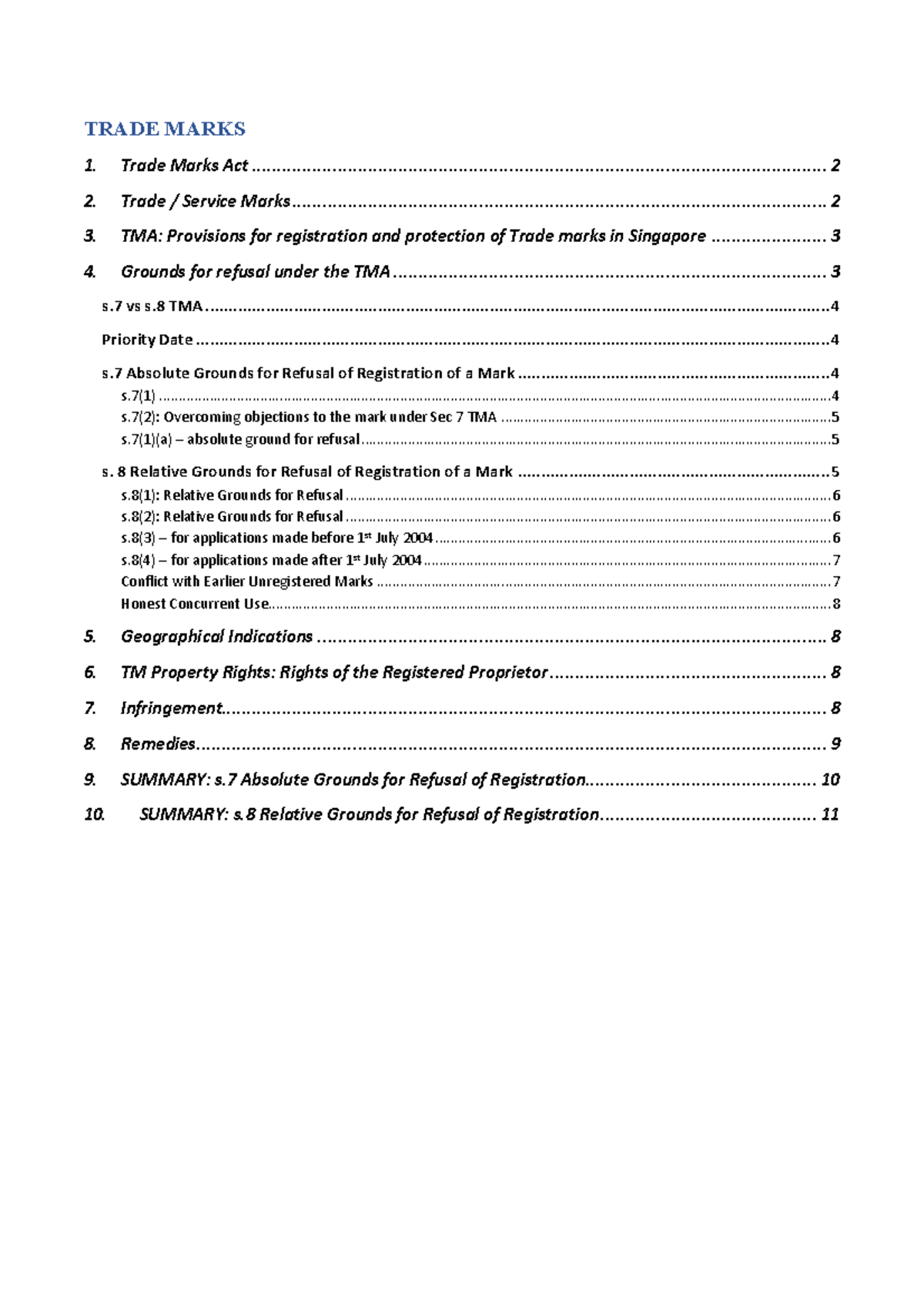 Trademarks - Notes for IP law - TRADE MARKS Trade Marks Act Trade ...