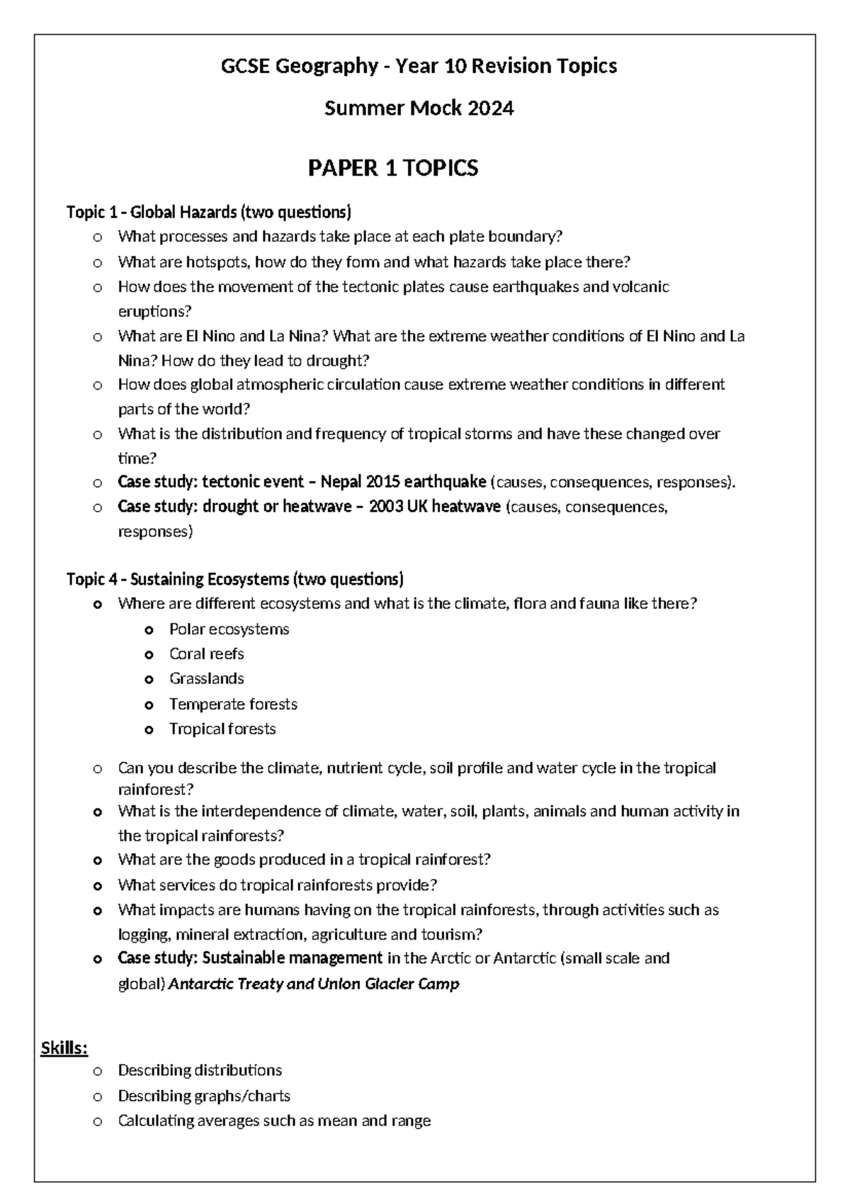 Y10 EOY Assessment Revision List (2024) - GCSE Geography - Year 10 ...