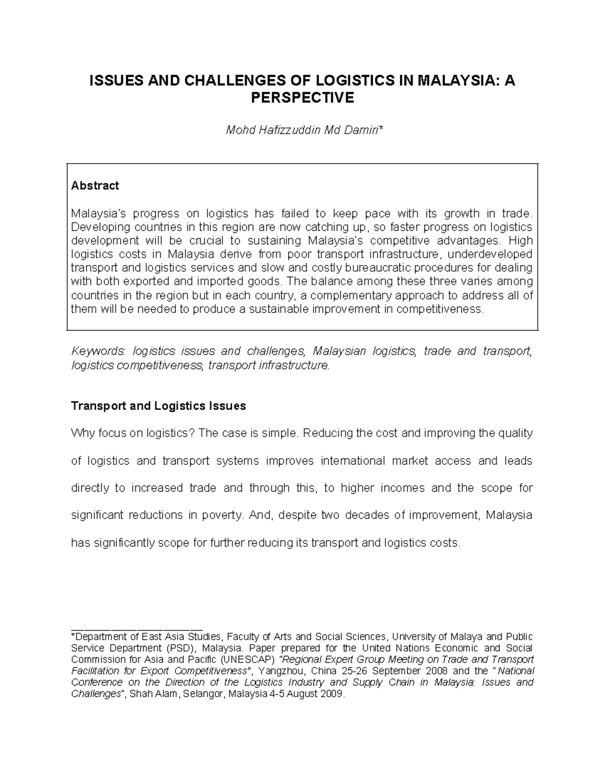 Issues and Challenges of Logistics in Ma - ISSUES AND CHALLENGES OF ...