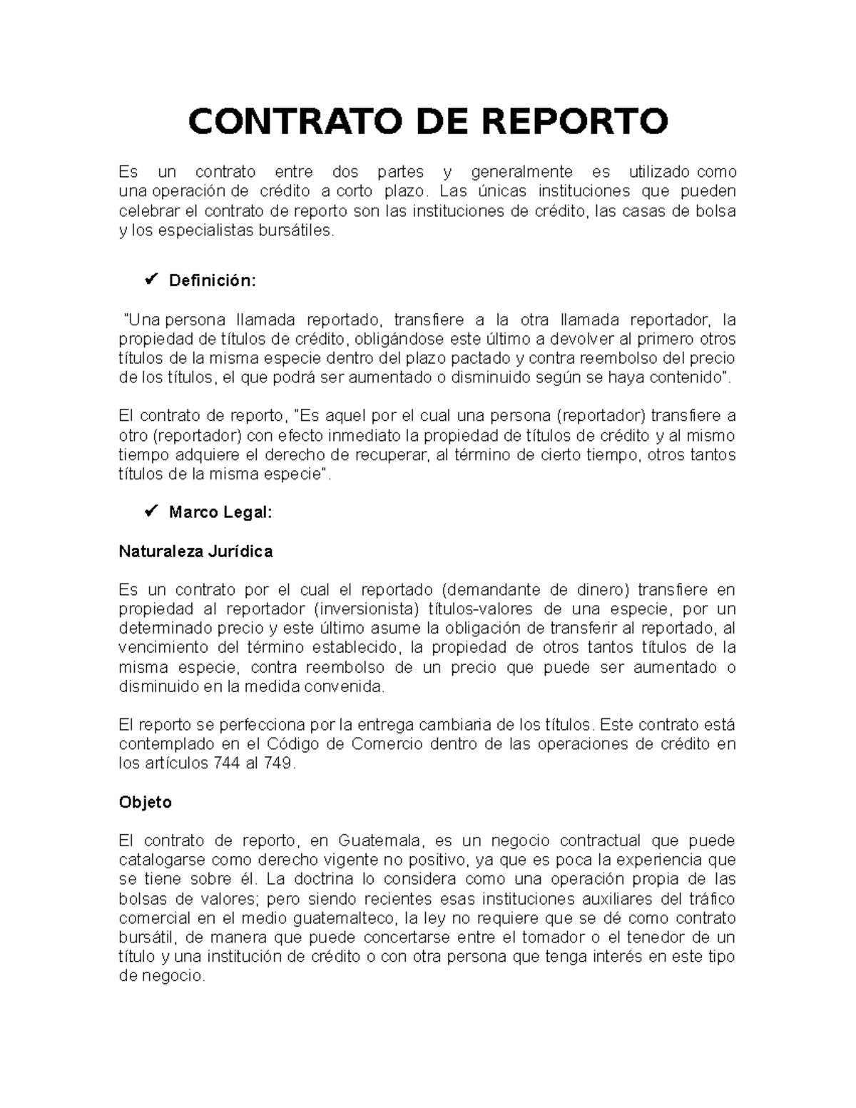 Contratos bancarios - CONTRATO DE REPORTO Es un contrato entre dos ...