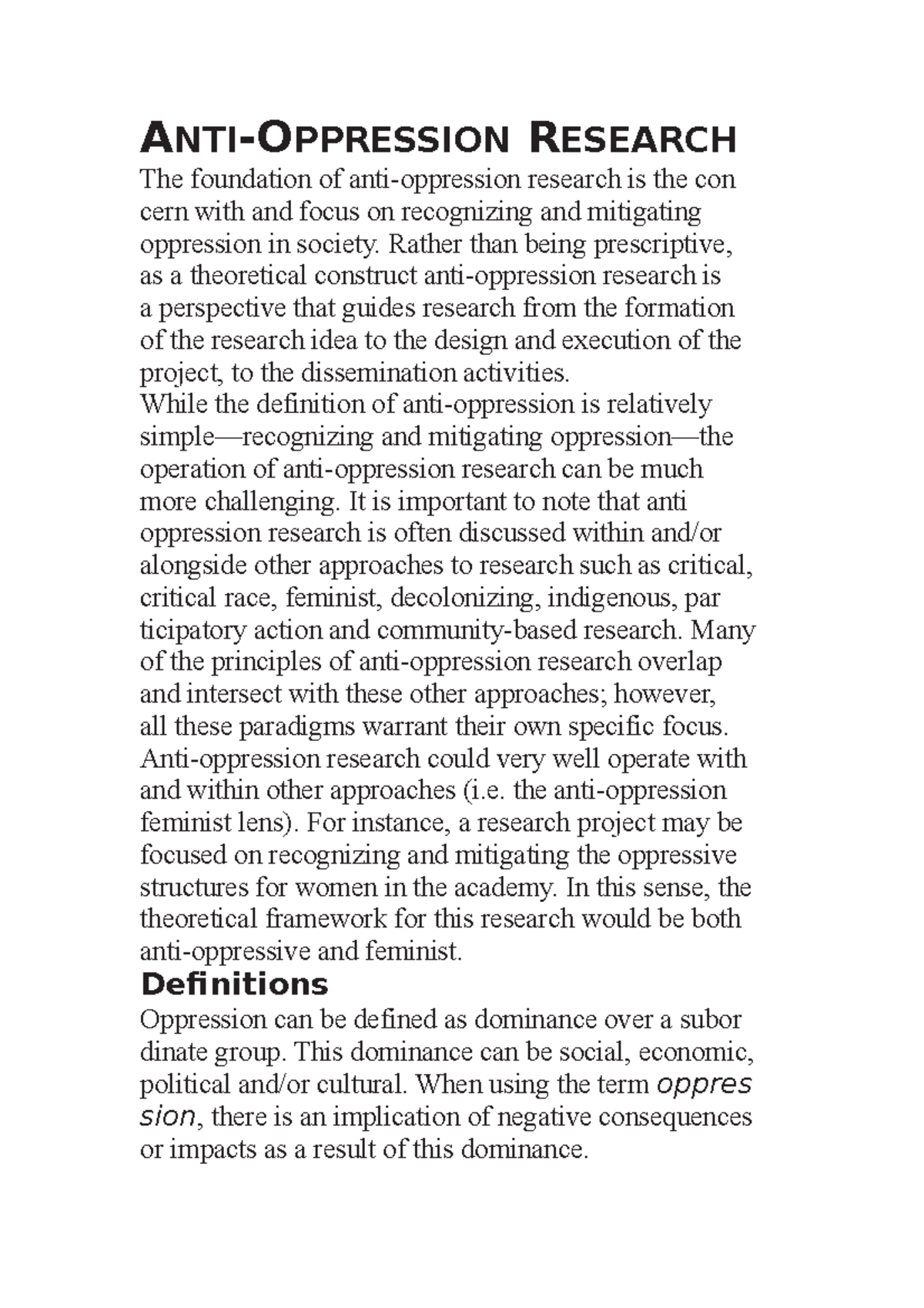 ANTI Oppression Research - ANTI-OPPRESSION RESEARCH The foundation of ...