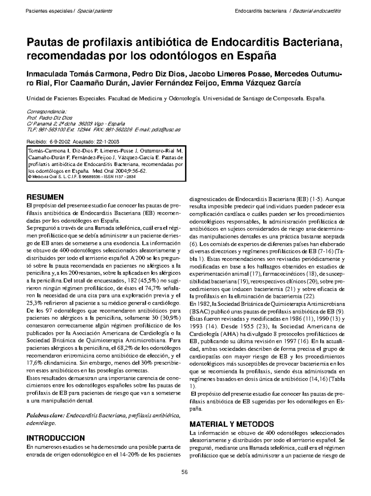 Lectura 6 profilaxia antibiotica 3 - Pacientes especiales / Special ...