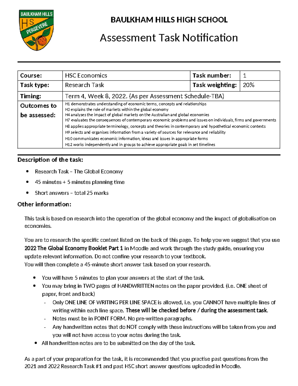 2023 Task 1 Notification - BAULKHAM HILLS HIGH SCHOOL Assessment Task ...