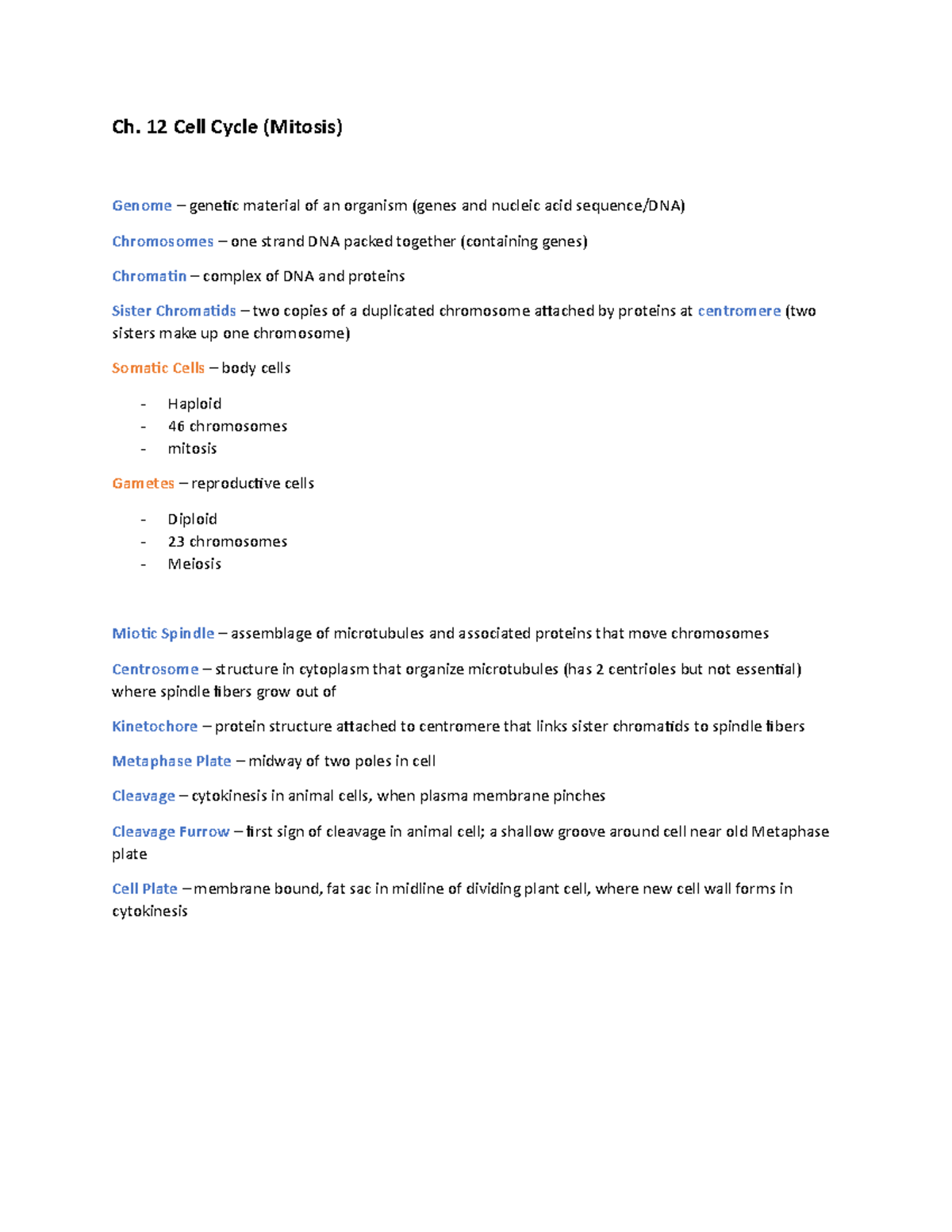 Ch. 12 Mitosis - BIOLOGY 1441-007 Shawn Christensen Notes from lectures ...