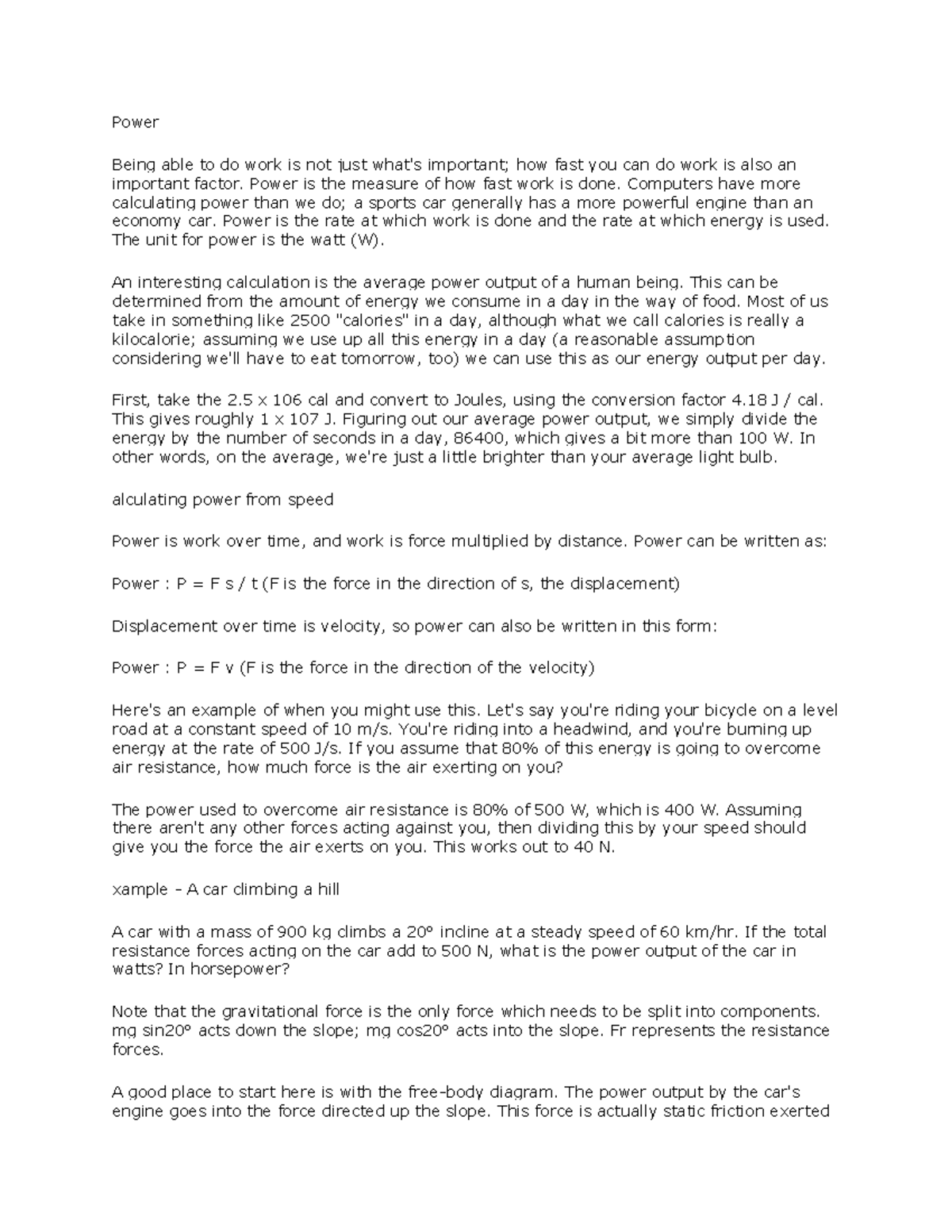 Phys Chap 14 - Lecture notes 14 - Power Being able to do work is not ...