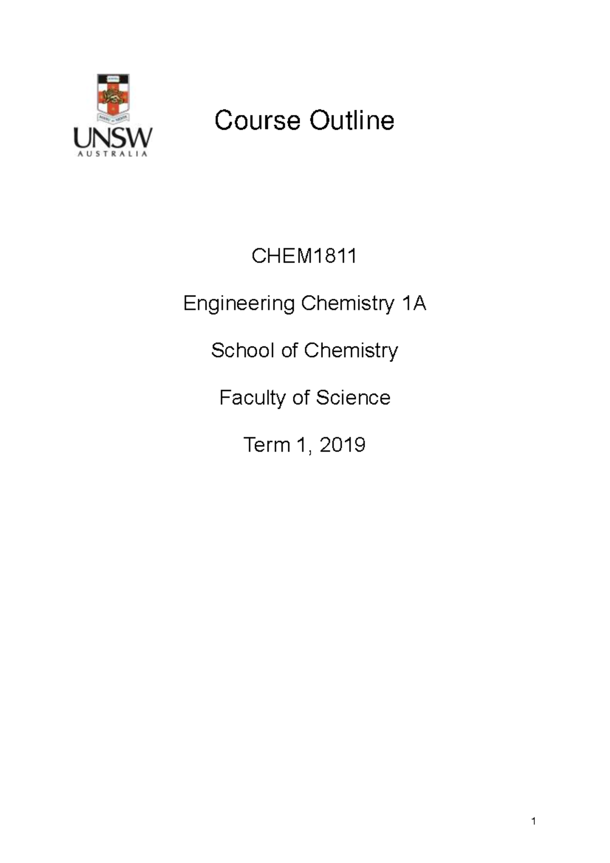 Course Outline 1811t119 - CHEM1811 - UNSW Sydney - Studocu