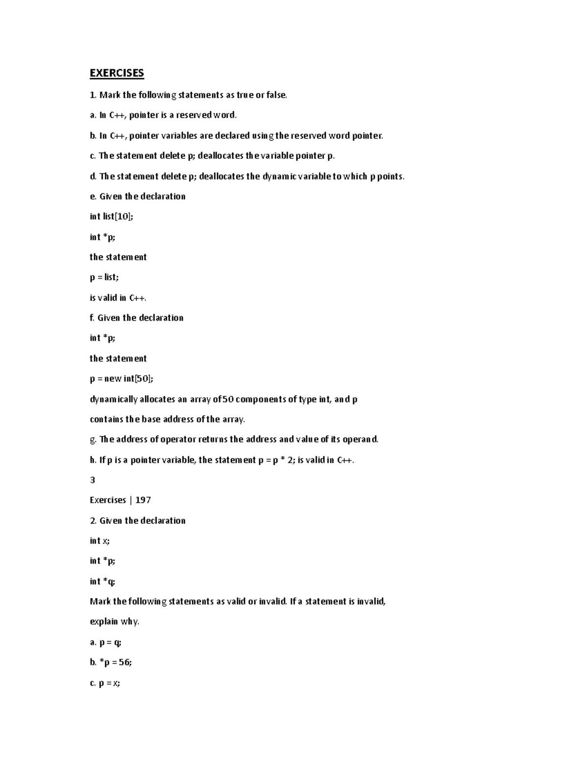 Chapter 3 Exercises and Answers - EXERCISES Mark the following ...