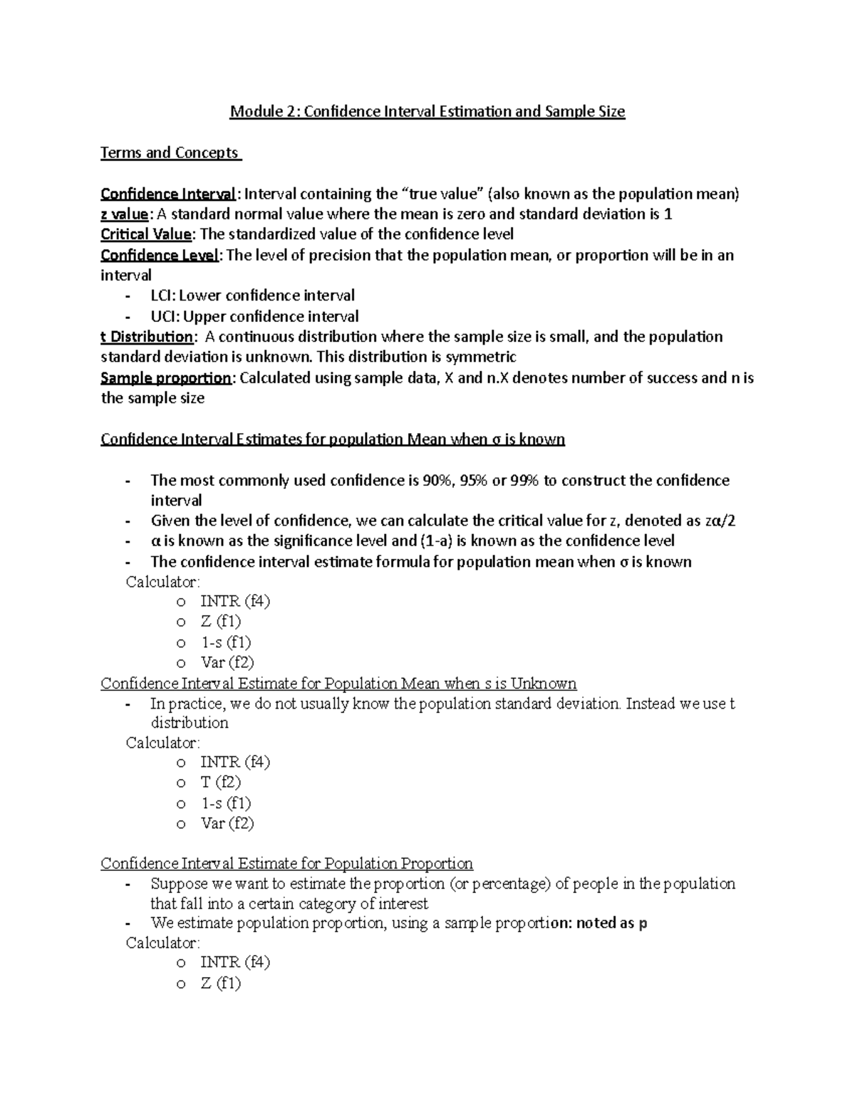 Module 2 QMS202 - Lecture notes 2 - Module 2: Conidence Interval ...