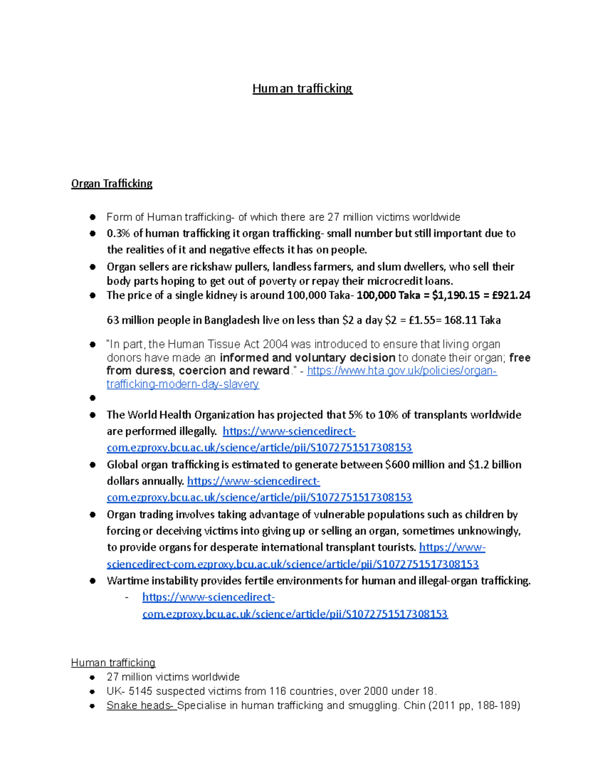 Human trafficking - Lecture notes 11 - Human trafficking Organ ...