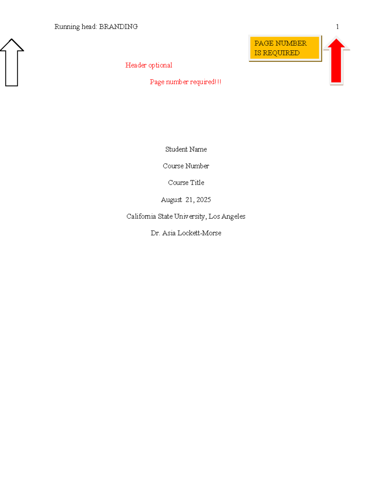 APA Sample 2023 - APA info - Running head: BRANDING 1 Header optional ...