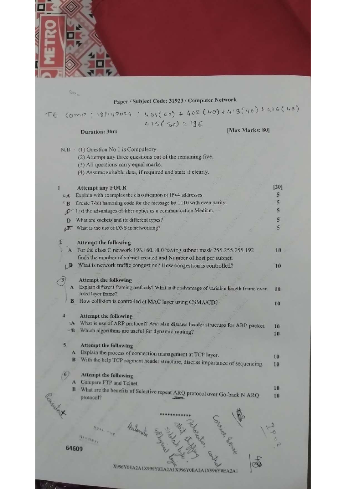 CN 2024 QP - Question paper for Computer network 2024 december - Code: 31923 Computer Network TE ...