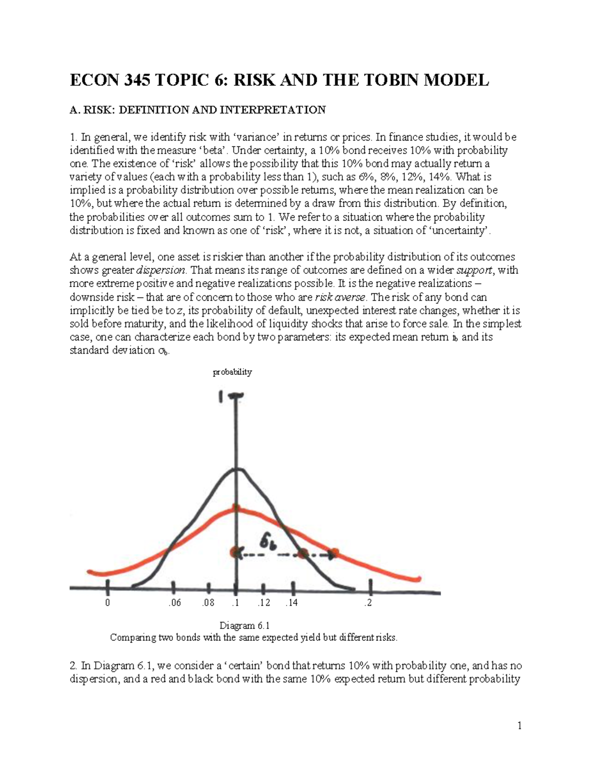 345 Topic 6 RISK AND Tobin Model - ECON 345 TOPIC 6: RISK AND THE TOBIN ...