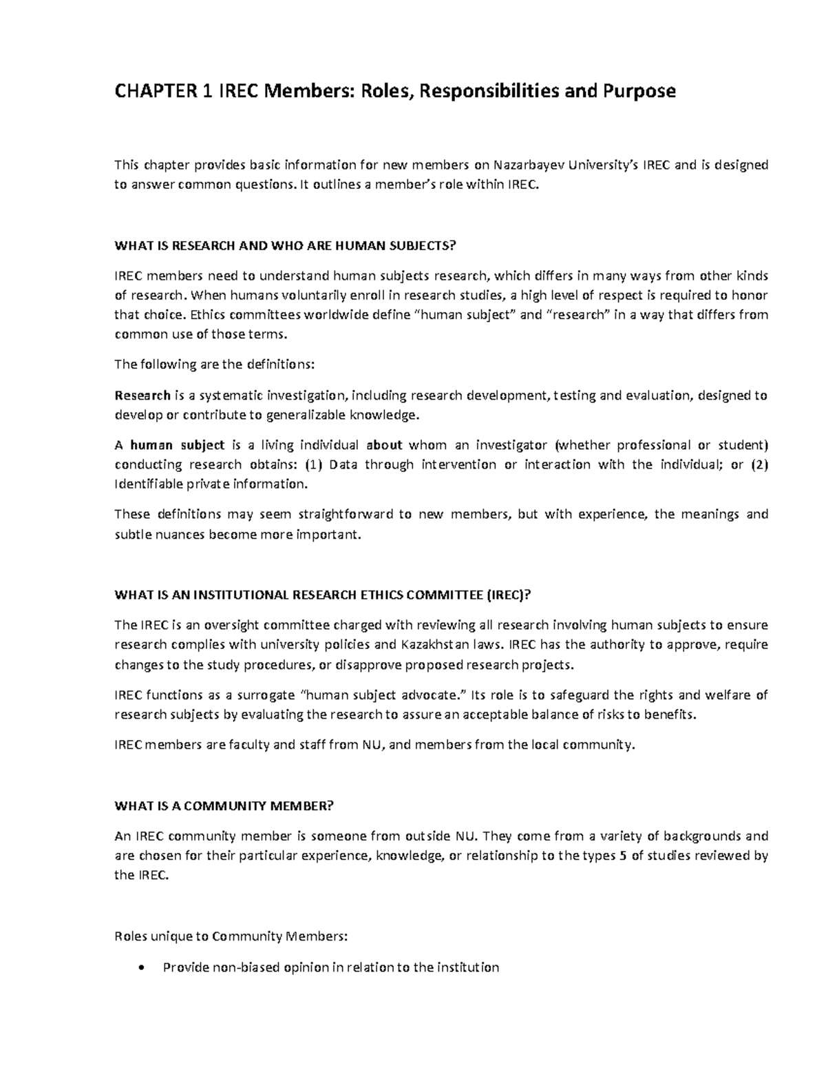 IREC Members Roles Responsibilities and Purpose - It outlines a member ...