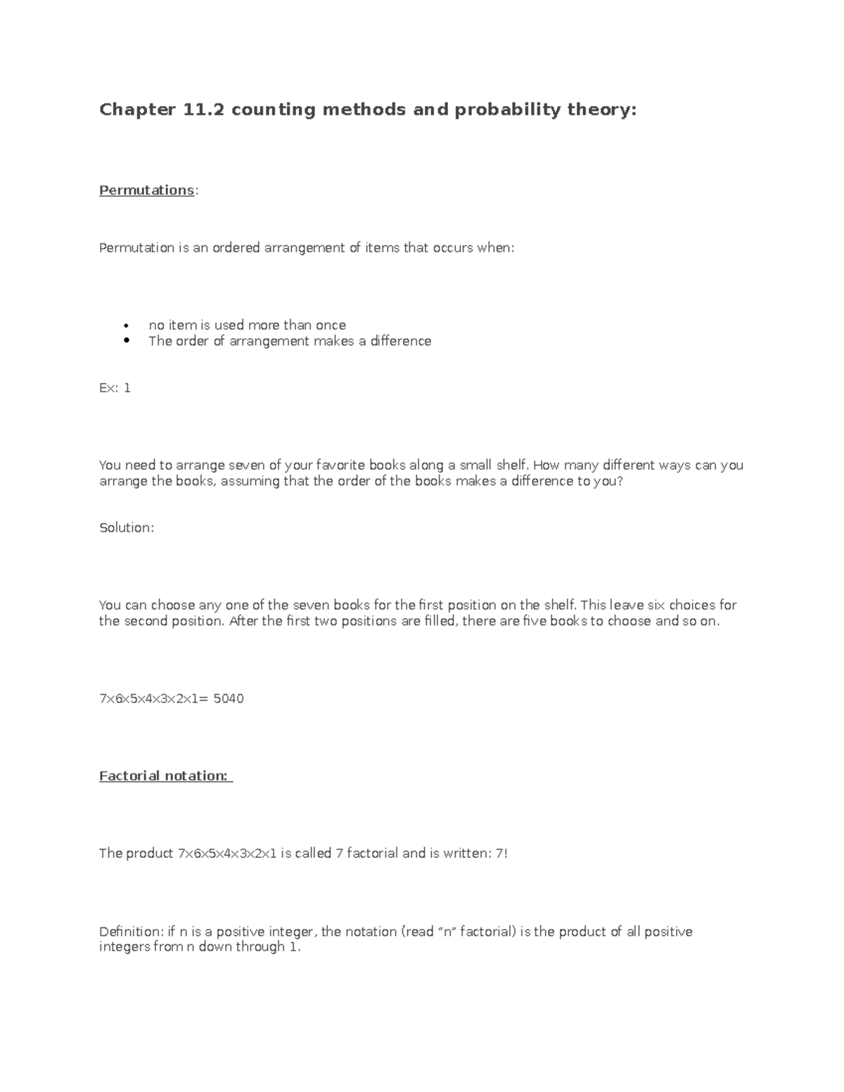 Chapter 11 - Teacher: Hui Liu - Chapter 11 counting methods and probability theory: Permutations ...