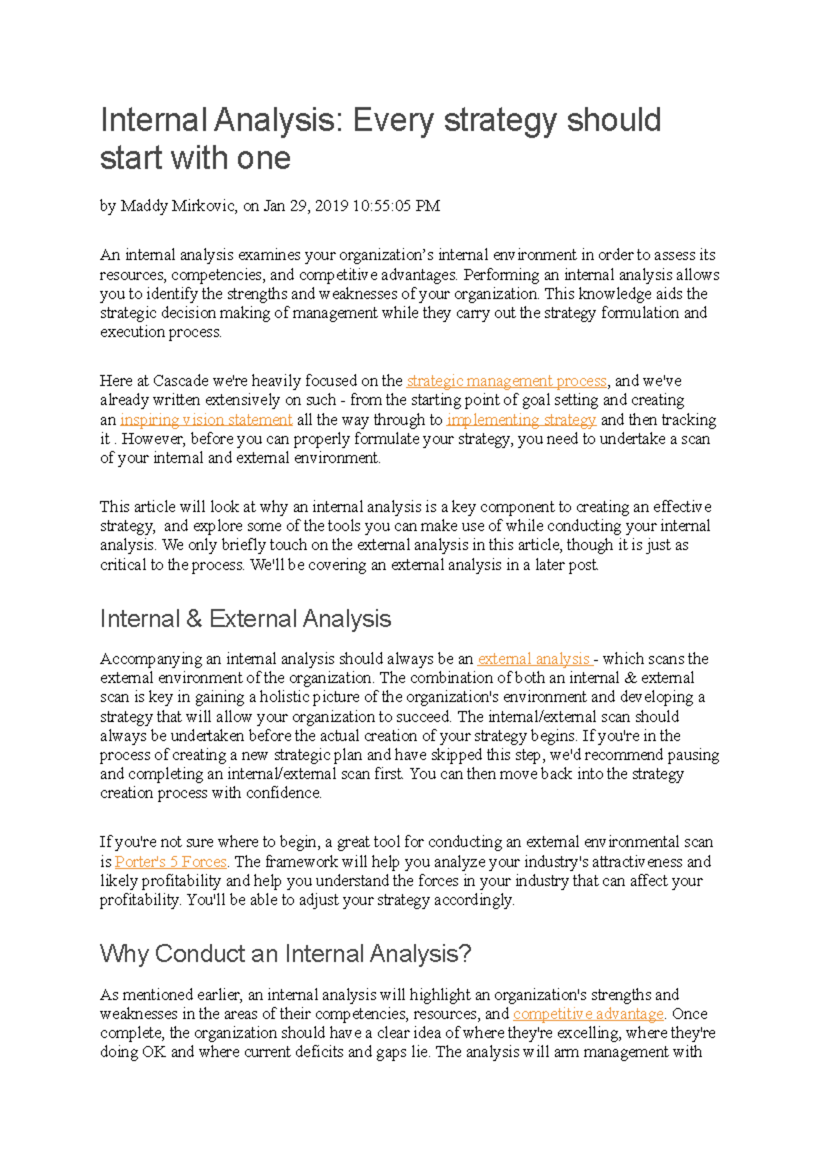 Internal Analysis - Performing an internal analysis allows you to ...