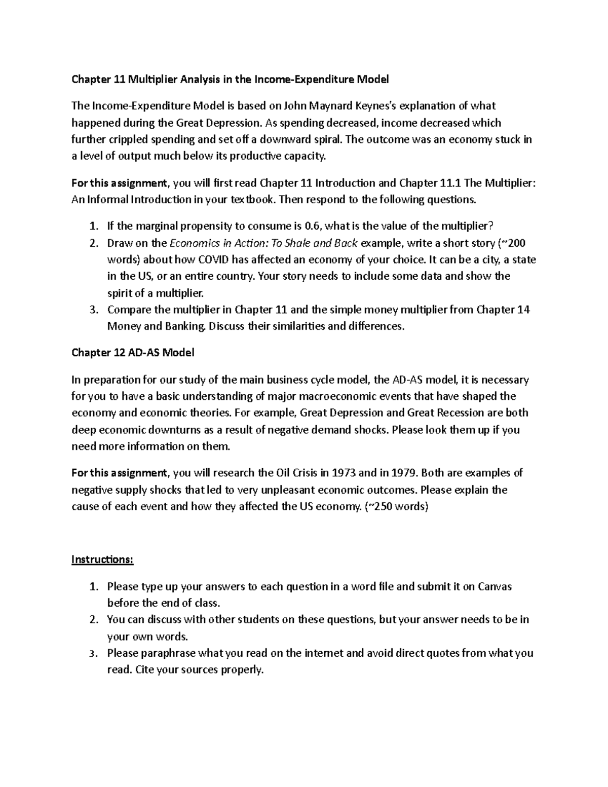 IE Model Multiplier In Class Asgnmt - Chapter 11 Multiplier Analysis in ...
