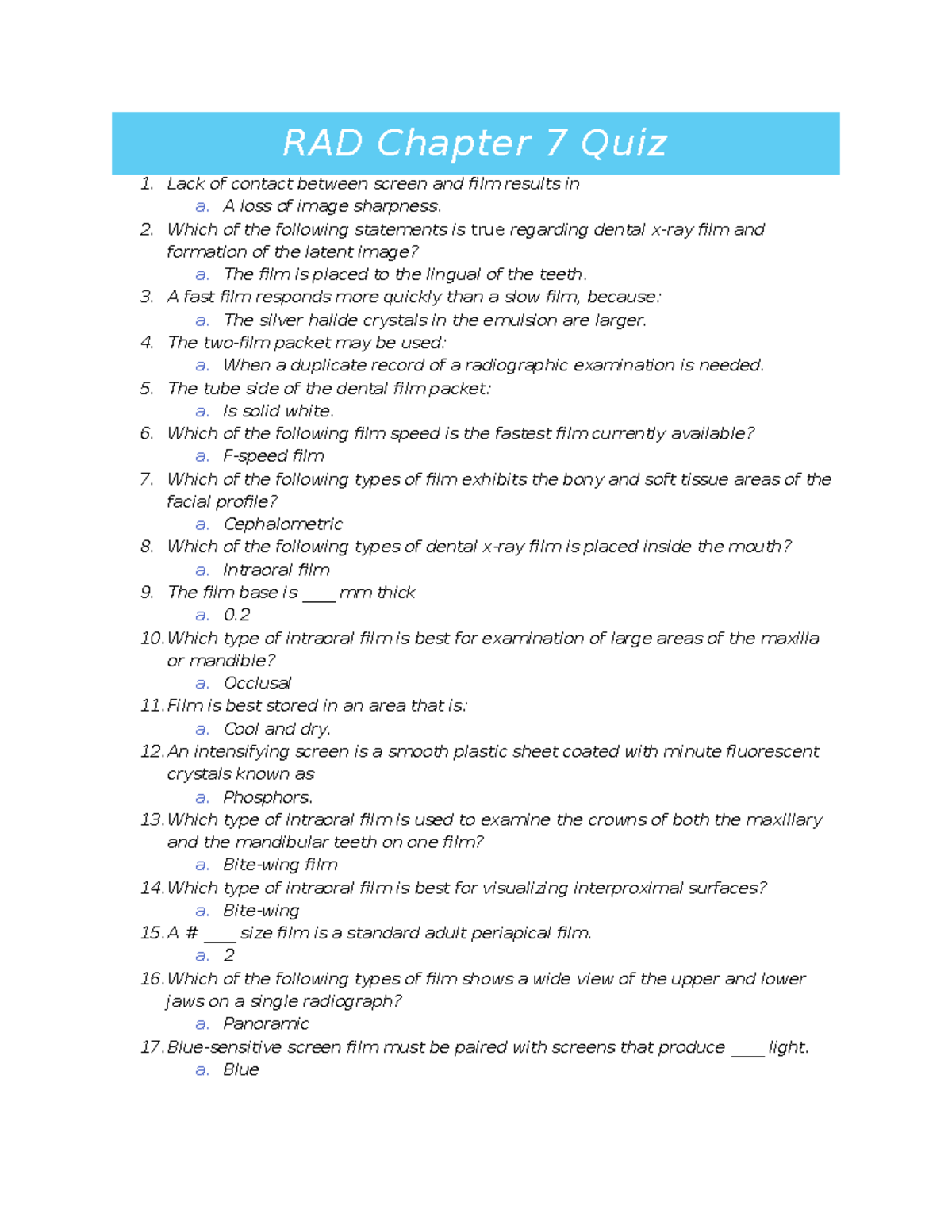 RAD Chapter 7 Quiz - Questions and Answers - RAD Chapter 7 Quiz Lack of ...