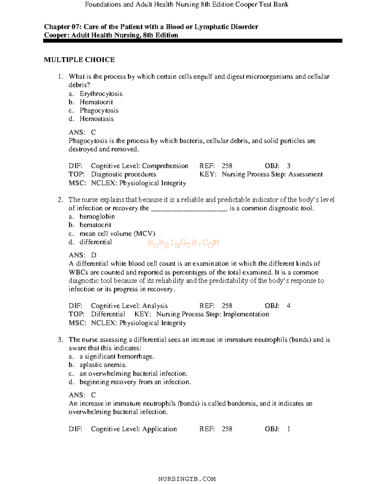 Practice material - NURSINGTB Chapter 07: Care of the Patient with a ...