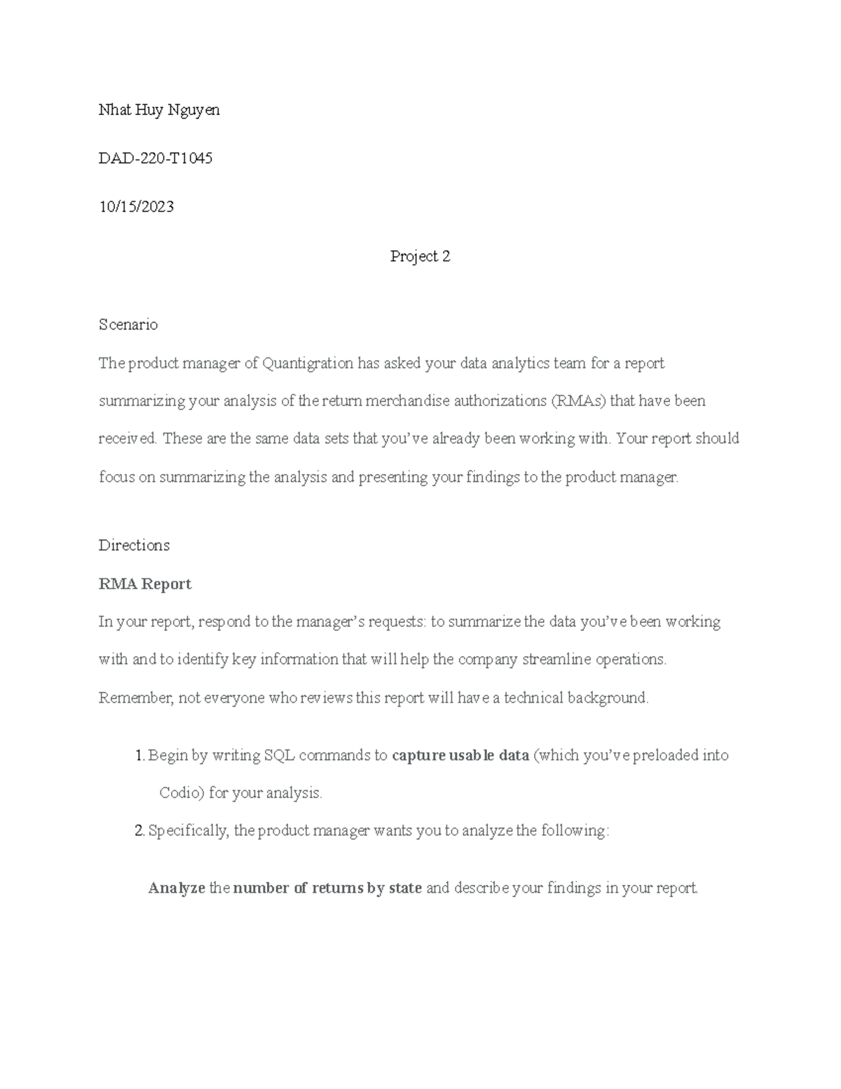 asss2 module 2 2-3 - Nhat Huy Nguyen DAD-220-T 10/15/ Project 2 ...