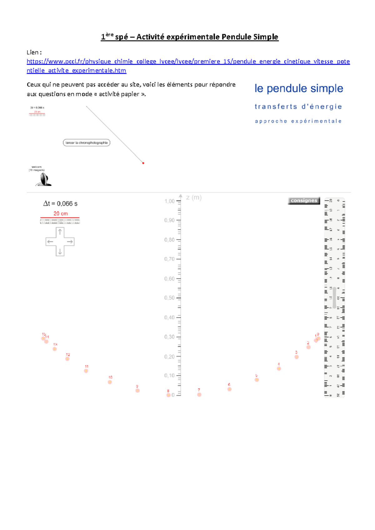 1ère SPE activité Pendule simple animation - Physique-chimie - 1 ère spé – Activité ...