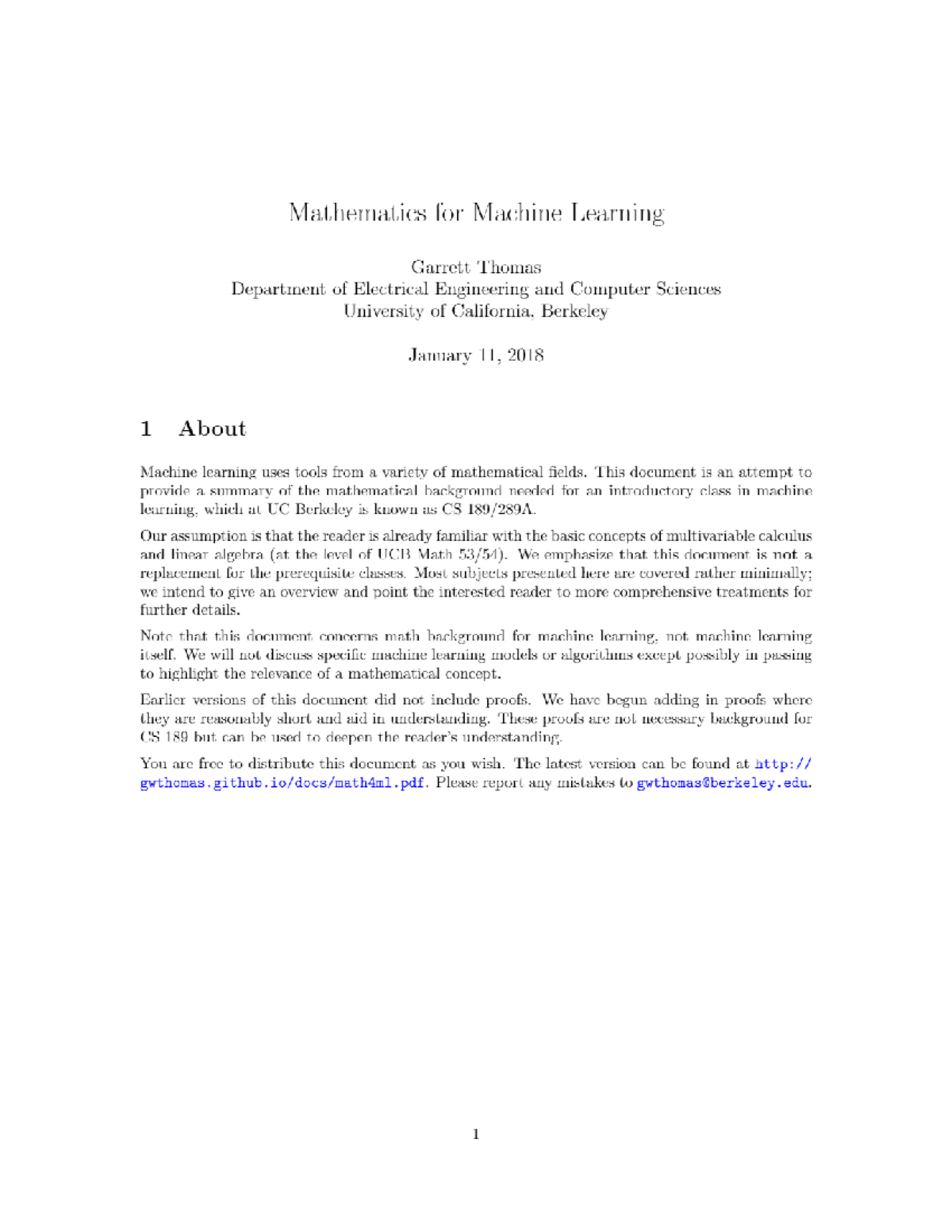 Mathematics for Machine Learning 1 - MATH 373 - Studocu