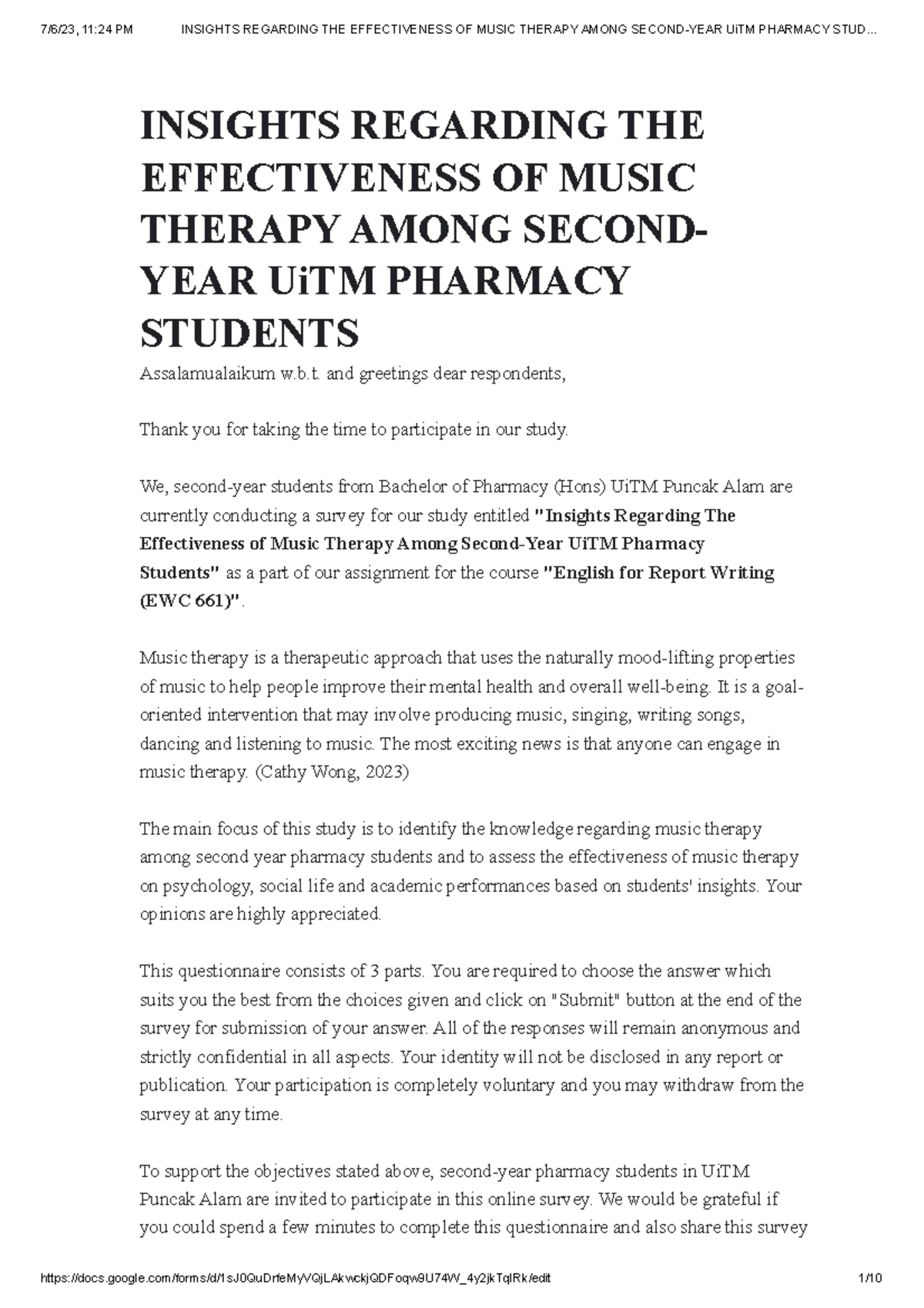 Insight Regarding THE Effectiveness OF Music Therapy Among Second-YEAR ...