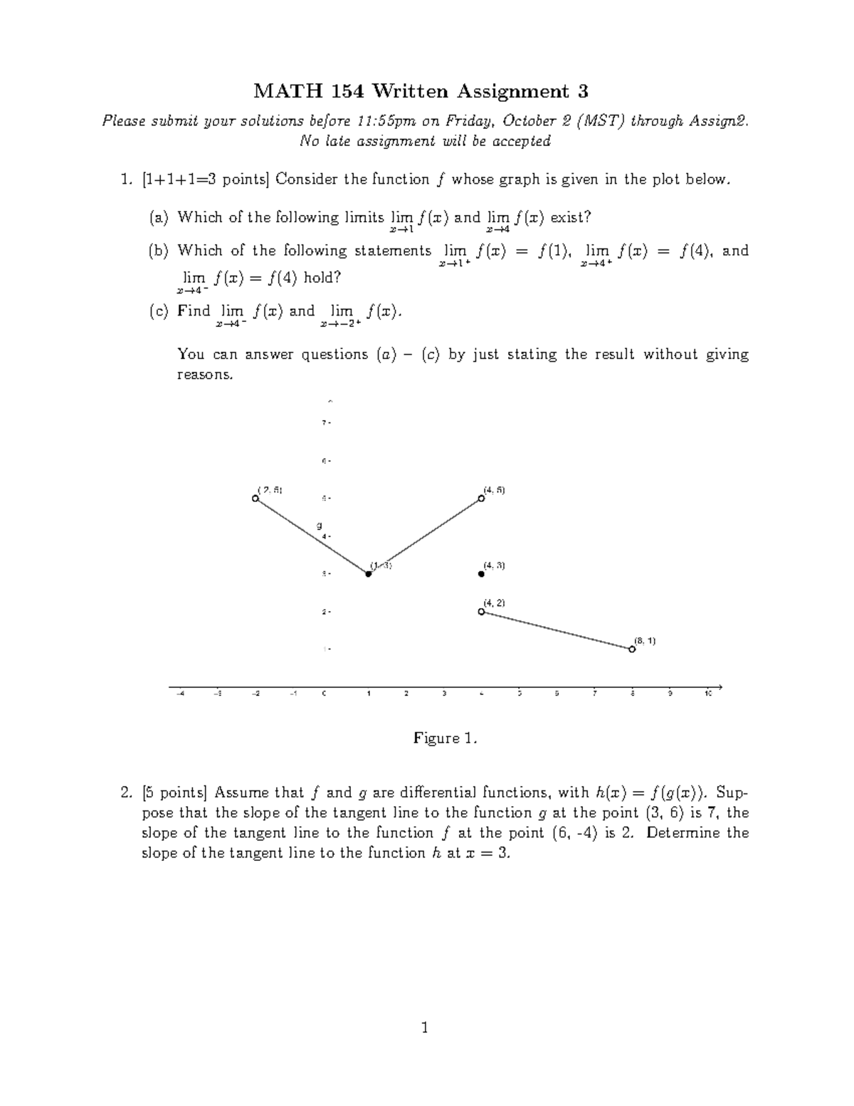HW3 - MATH 154 Written Assignment 3 Please submit your solutions before ...